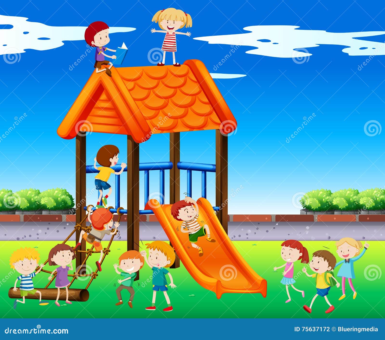 Children Playing Slide in the Park Stock Vector - Illustration of ...