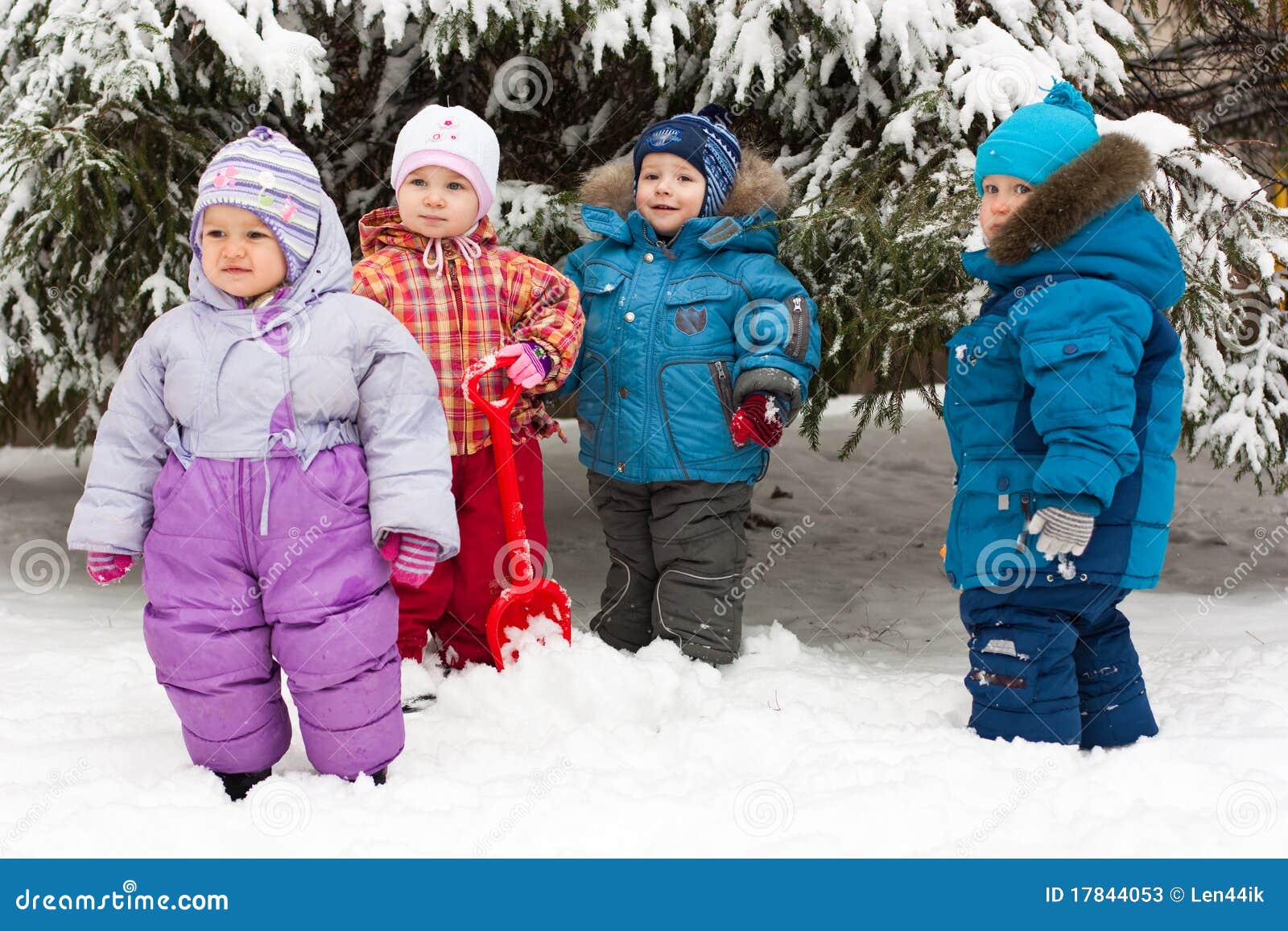 Children Playing in Snow Outdoor Stock Image - Image of hood, human ...
