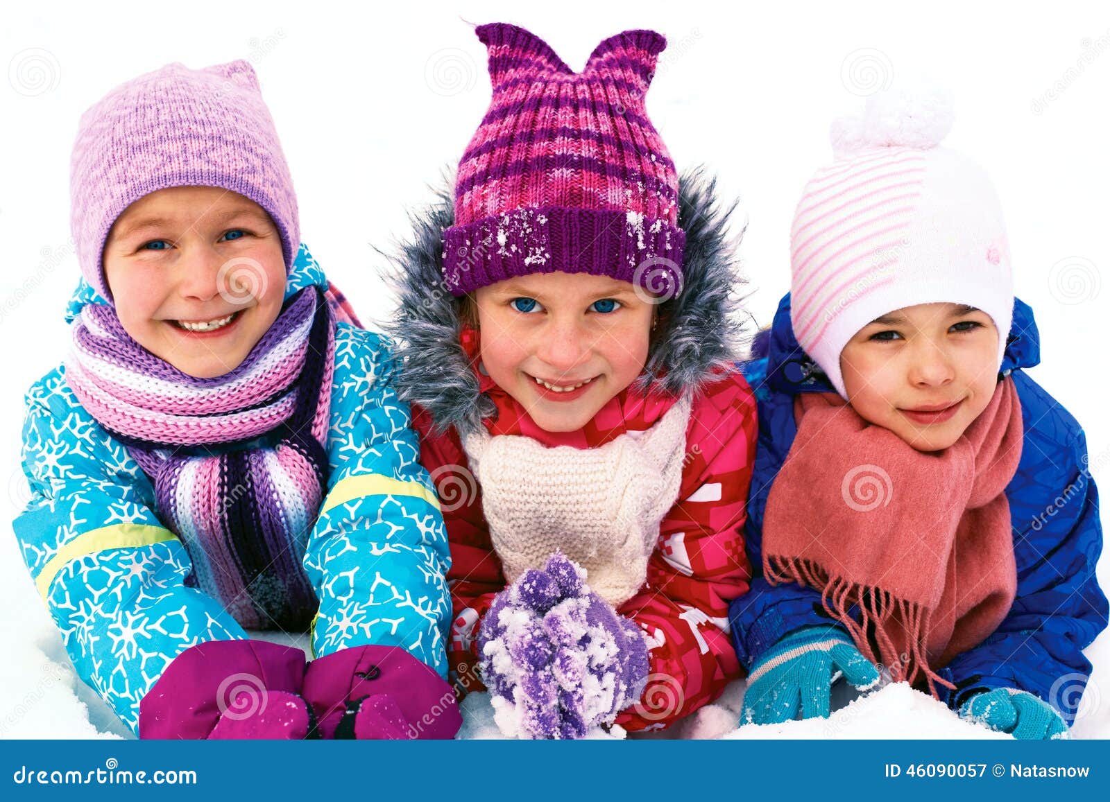 Children Playing on Snow in Winter Time Stock Image - Image of group ...