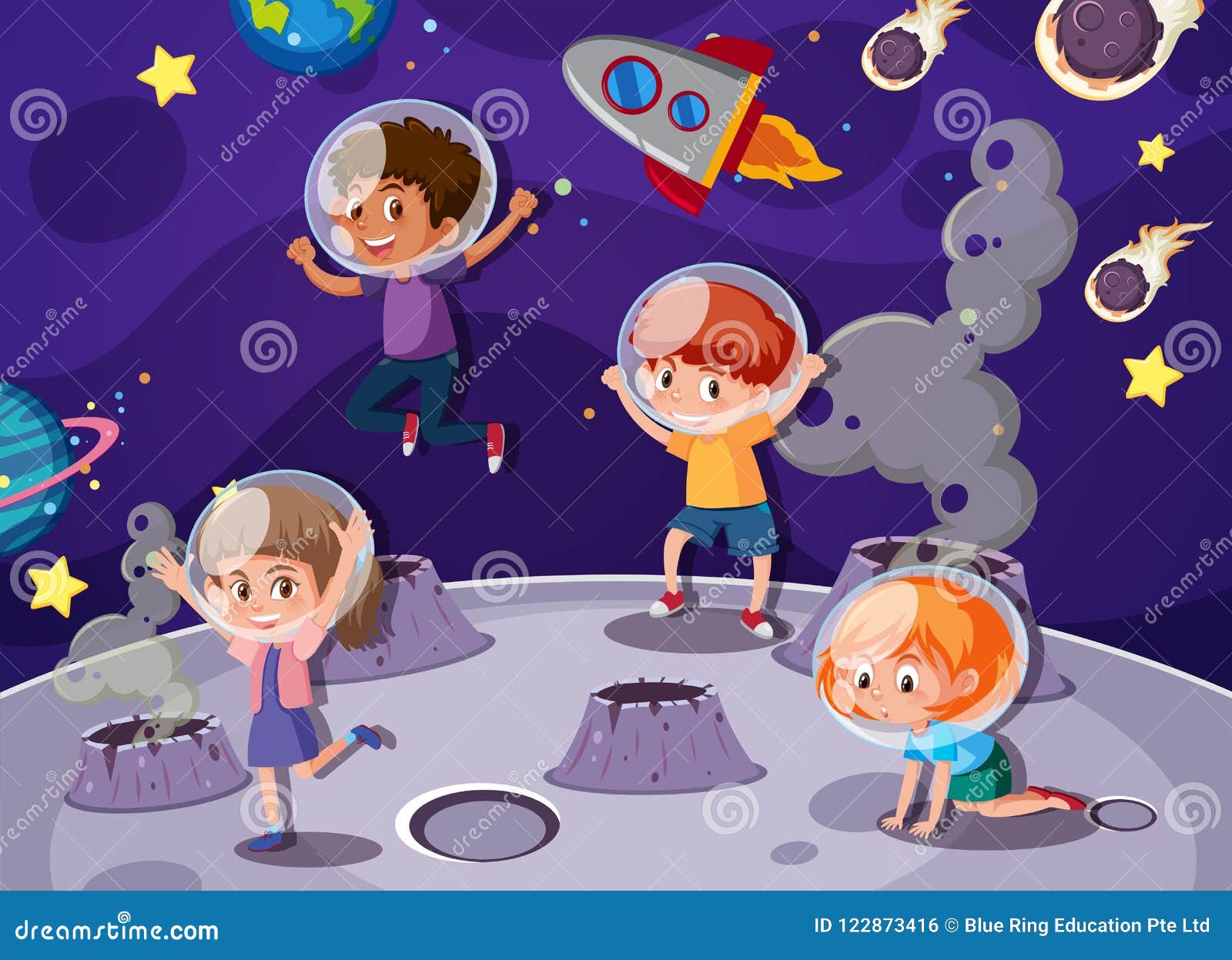 Children playing in space stock vector. Illustration of space - 122873416