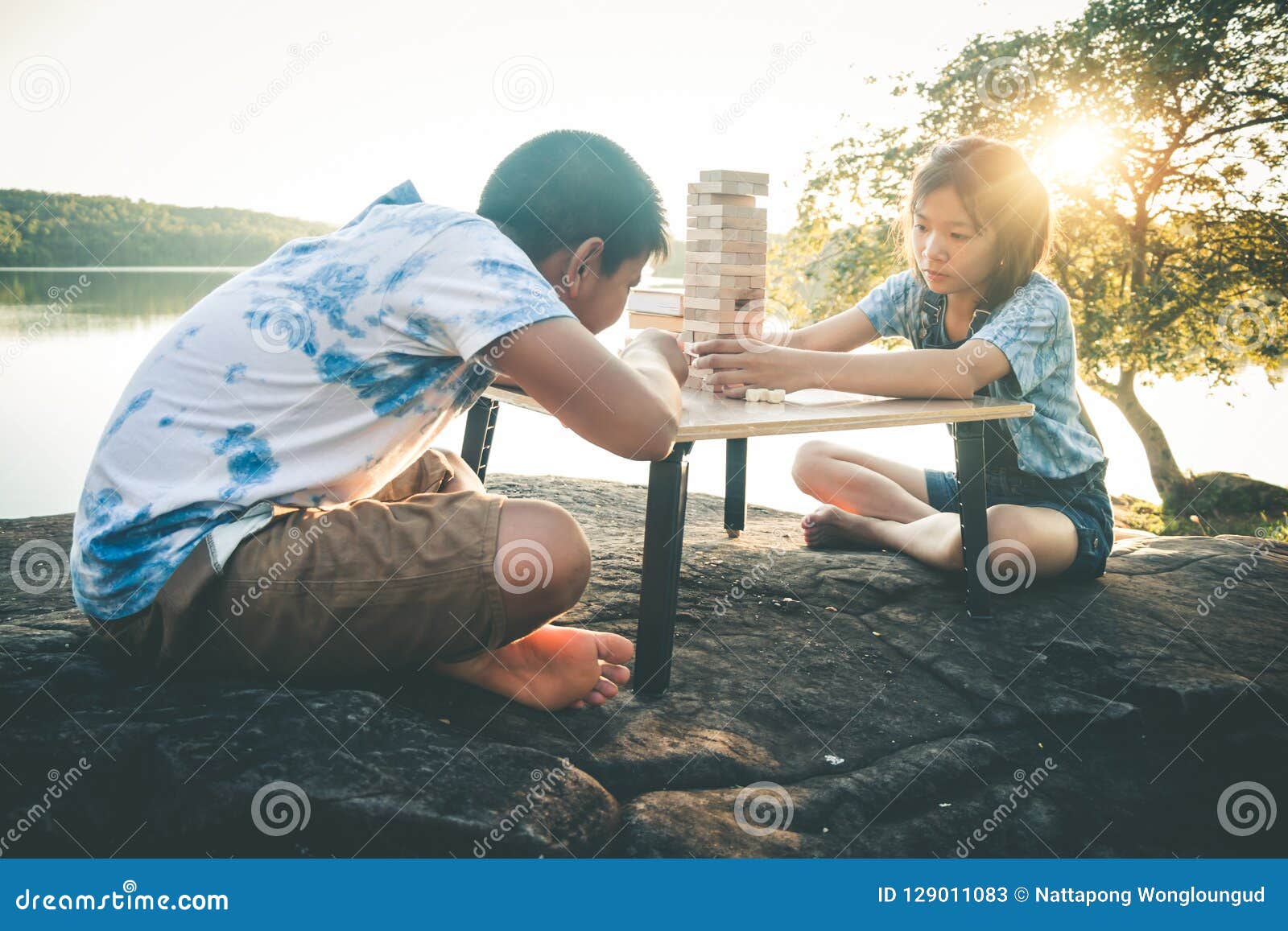 Children are Playing Stack High Games. Stock Image - Image of child ...