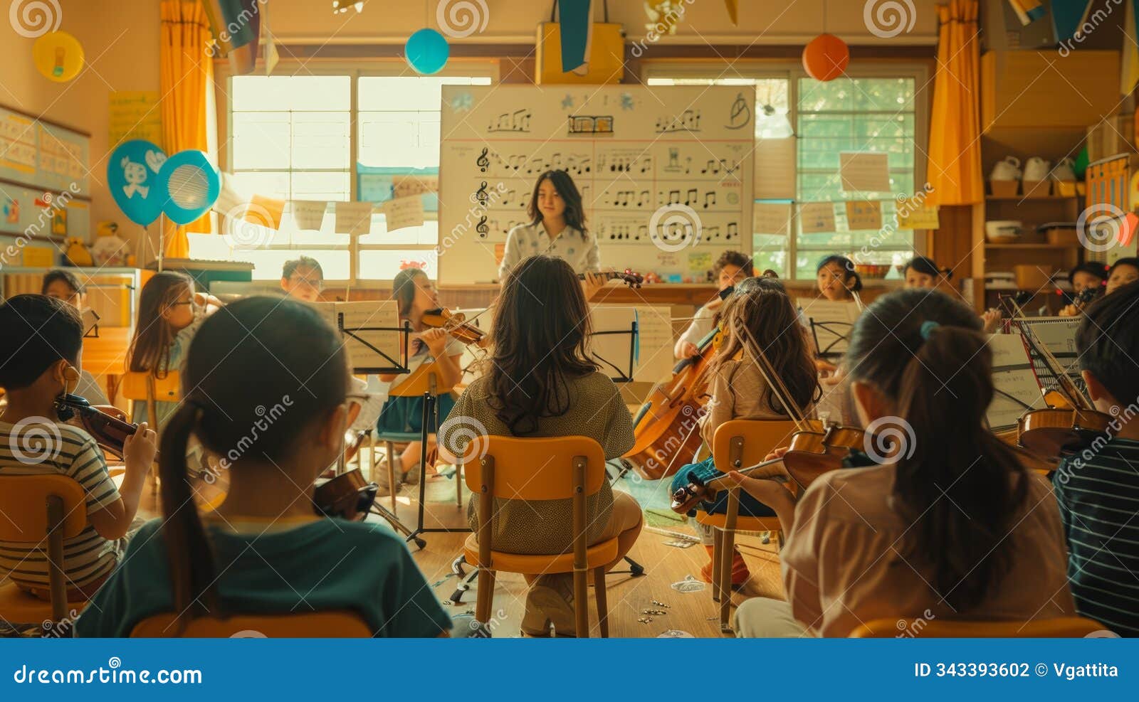 Children Playing String Instruments in a Classroom Setting with a ...