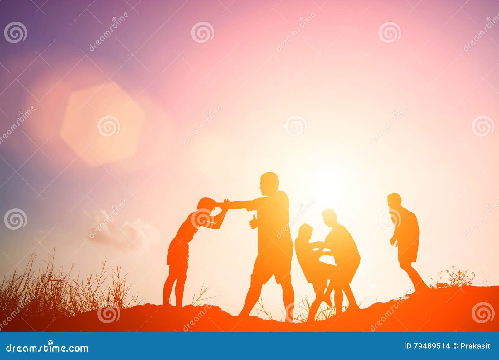 Children Playing on Summer Sunset Happy Time Stock Photo - Image of ...