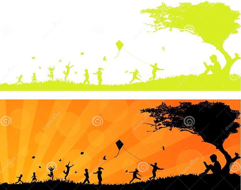 Children Playing in the Sun Header Stock Vector - Illustration of ...