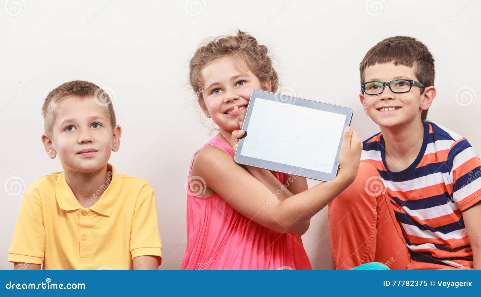 Children Playing on Tablet. Stock Image - Image of tablet, children ...