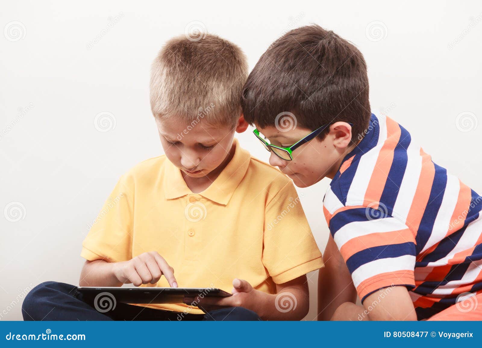 Children Playing on Tablet. Stock Image - Image of internet, tablet ...