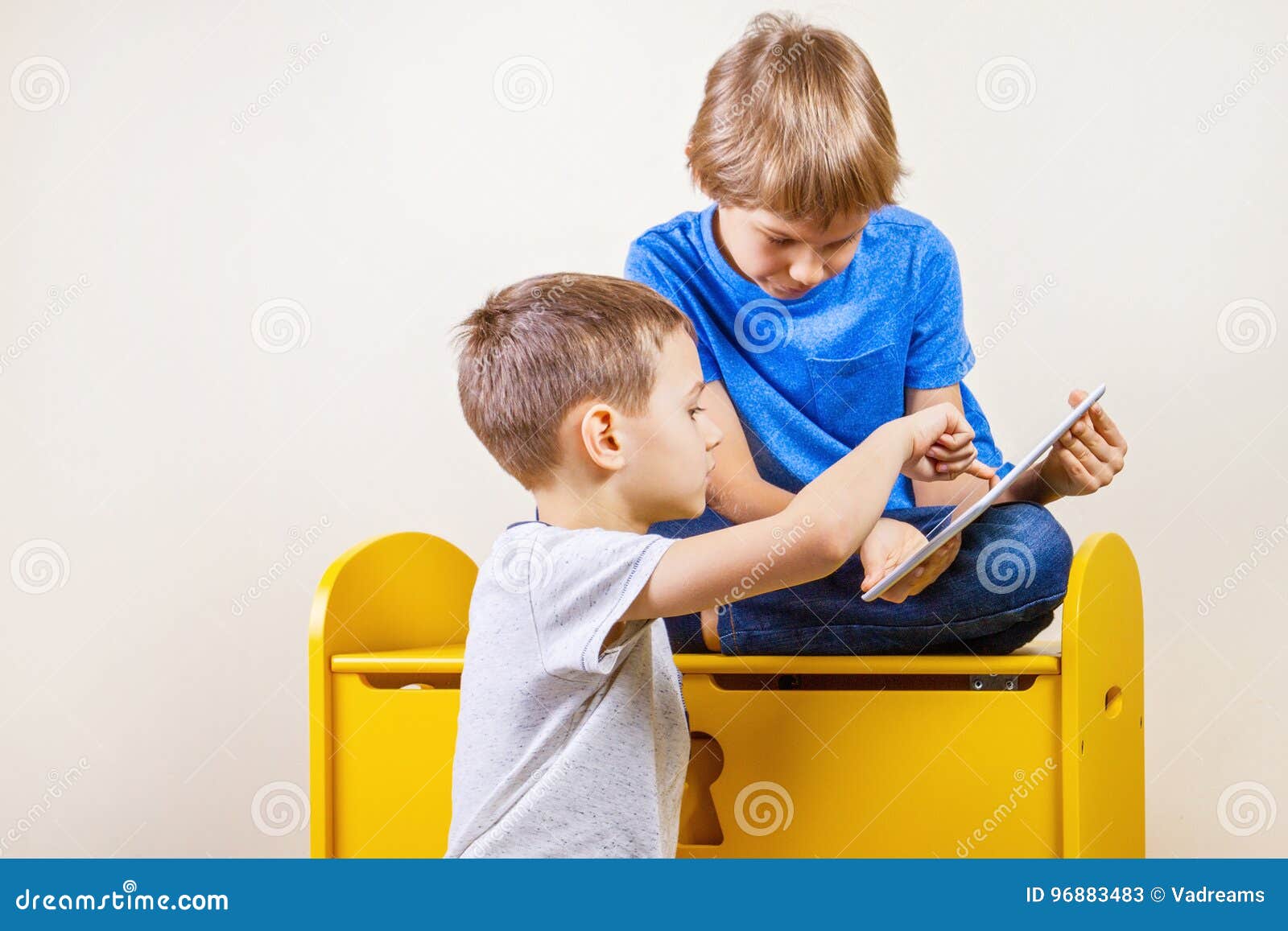 Children Playing on Tablet at Home Stock Image - Image of caucasian ...