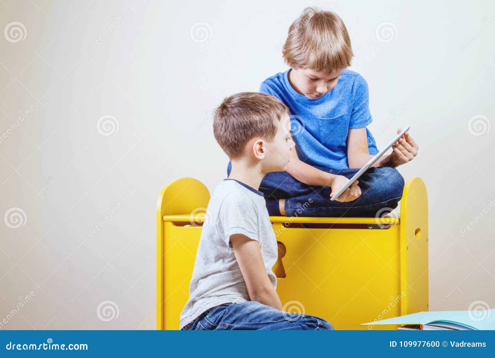Children Playing on Tablet at Home Stock Photo - Image of device ...