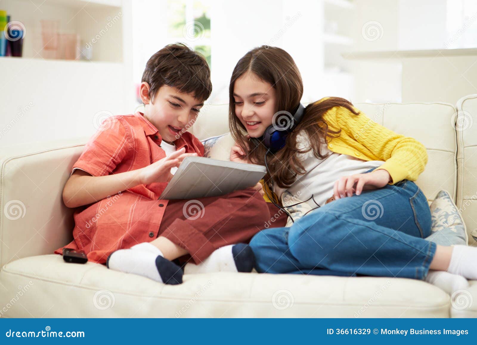 Children Playing with Tablet and MP3 Stock Image - Image of digital ...