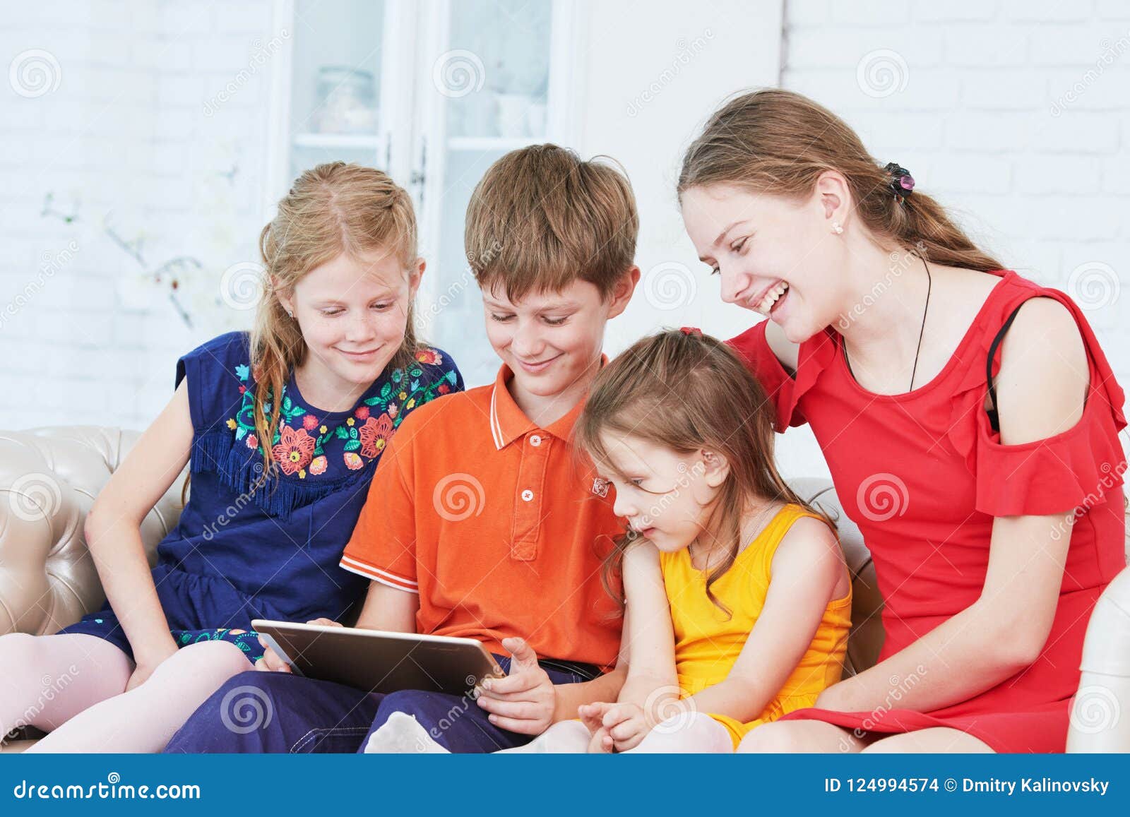 Children Playing on Tablet Computer Stock Photo - Image of siblings ...