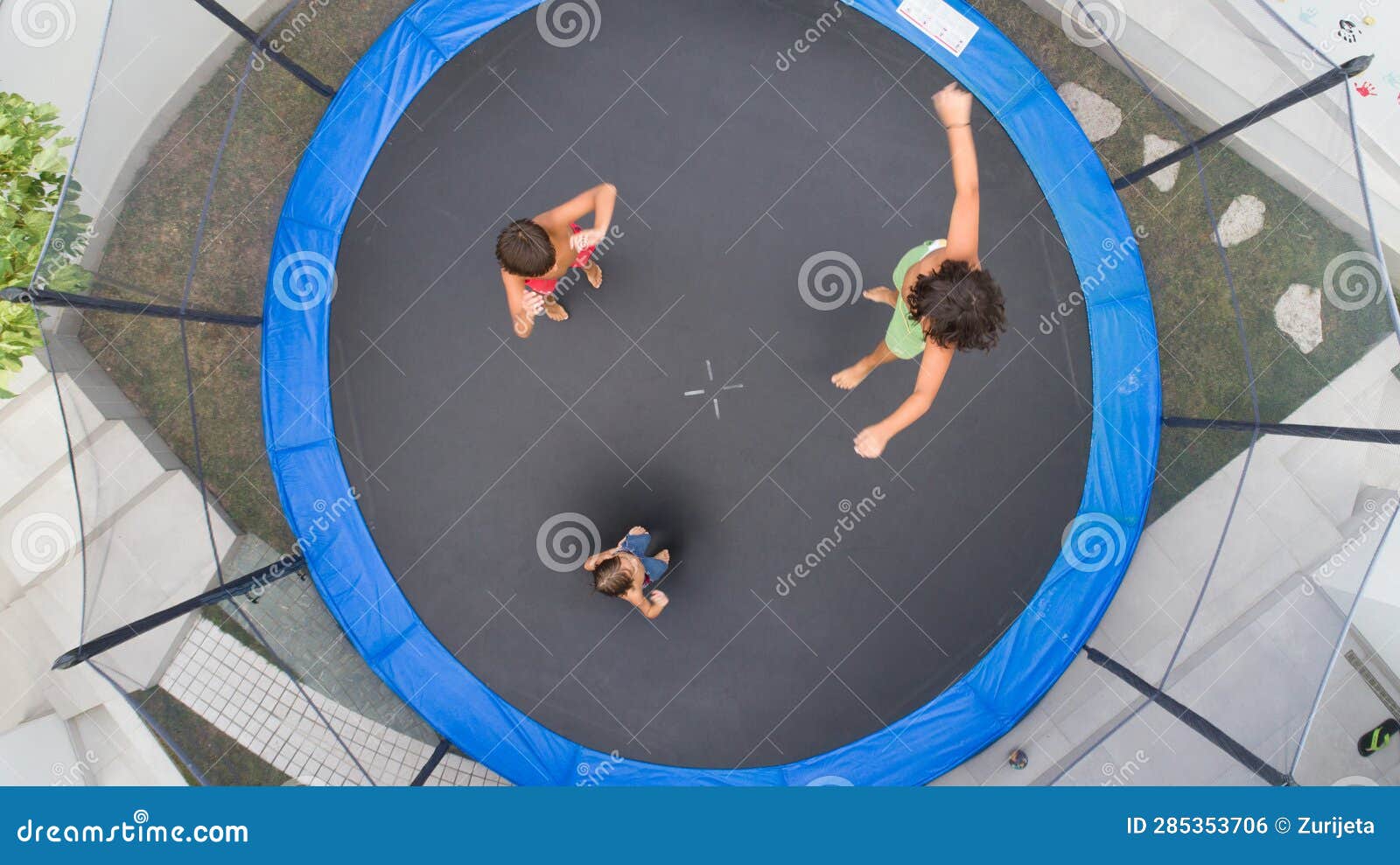 Children Playing on Trampoline Aerial View Stock Photo - Image of ...