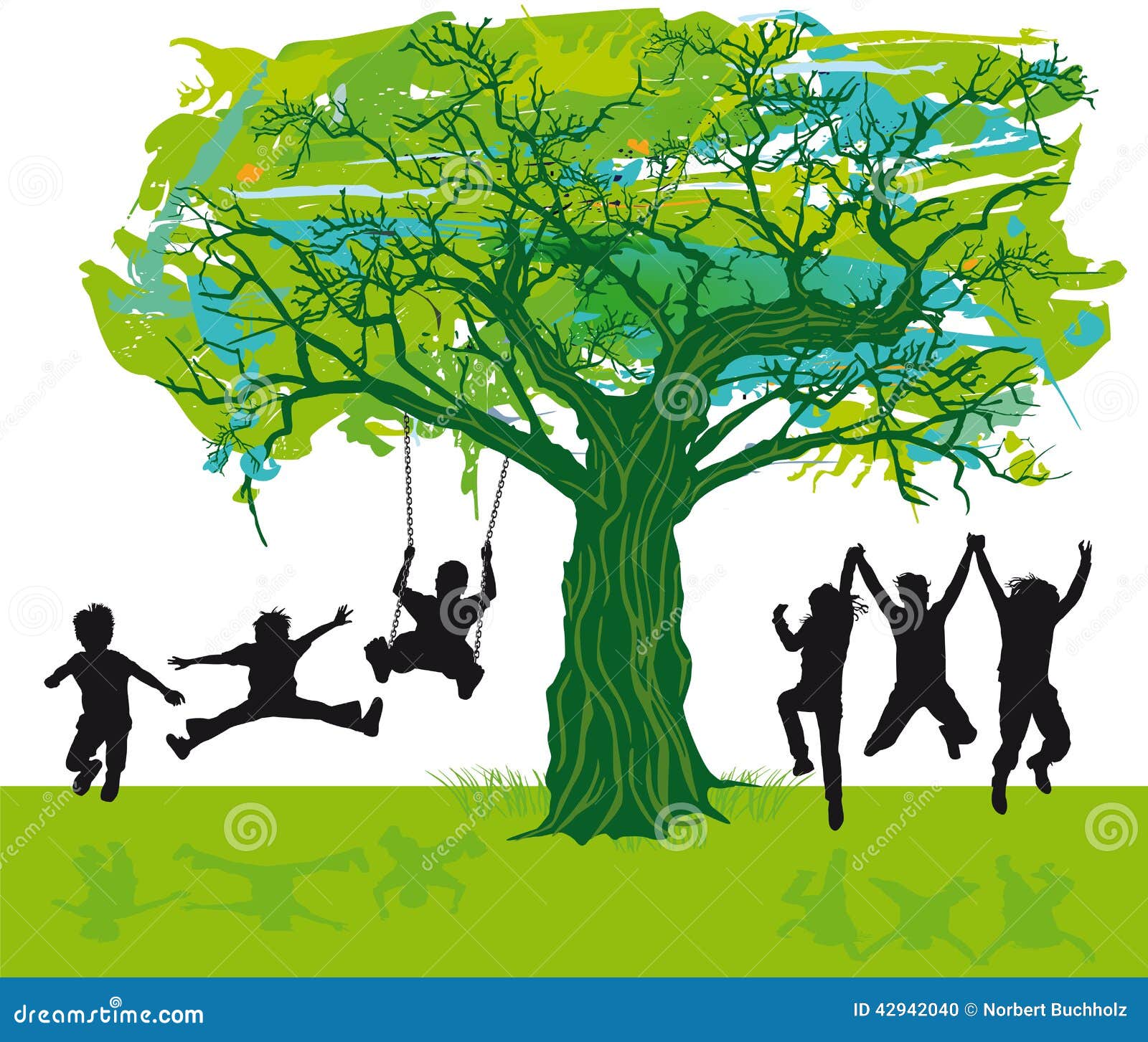 Children Playing Under a Tree Stock Vector - Illustration of boys ...