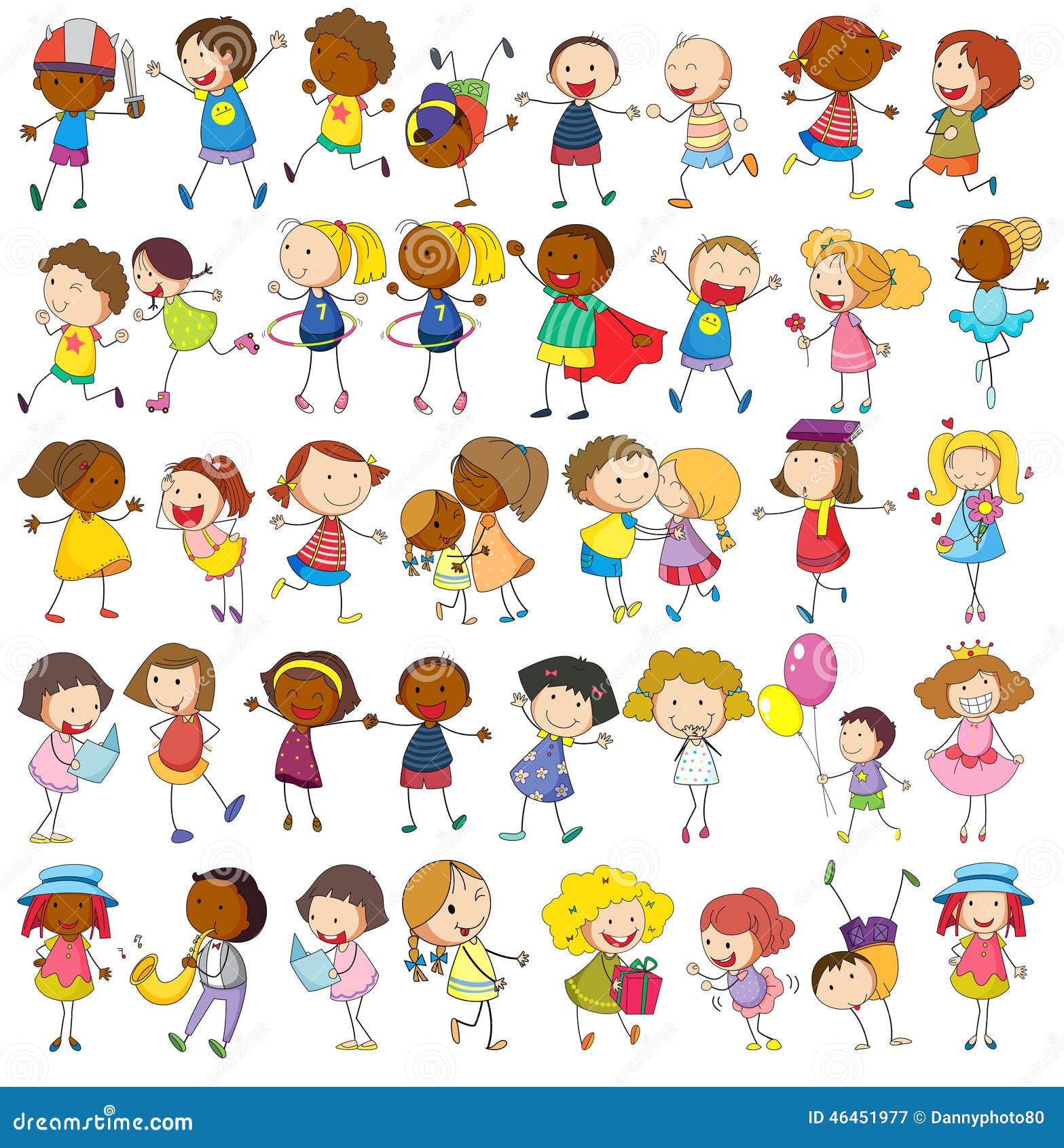 Stick Man Kids Happy And Funny. Stickman Girl And Boy Meet Banner ...