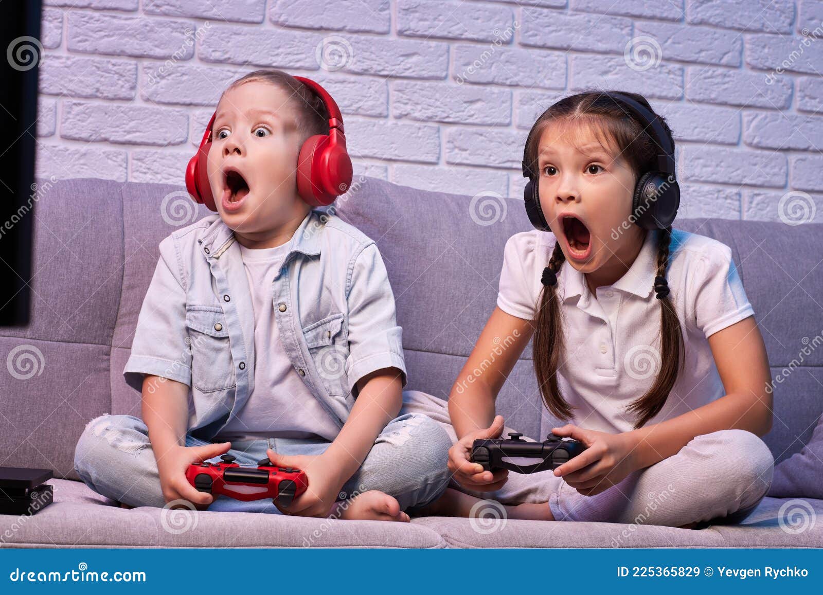 Children Playing Video Game with Game Console Stock Image - Image of ...