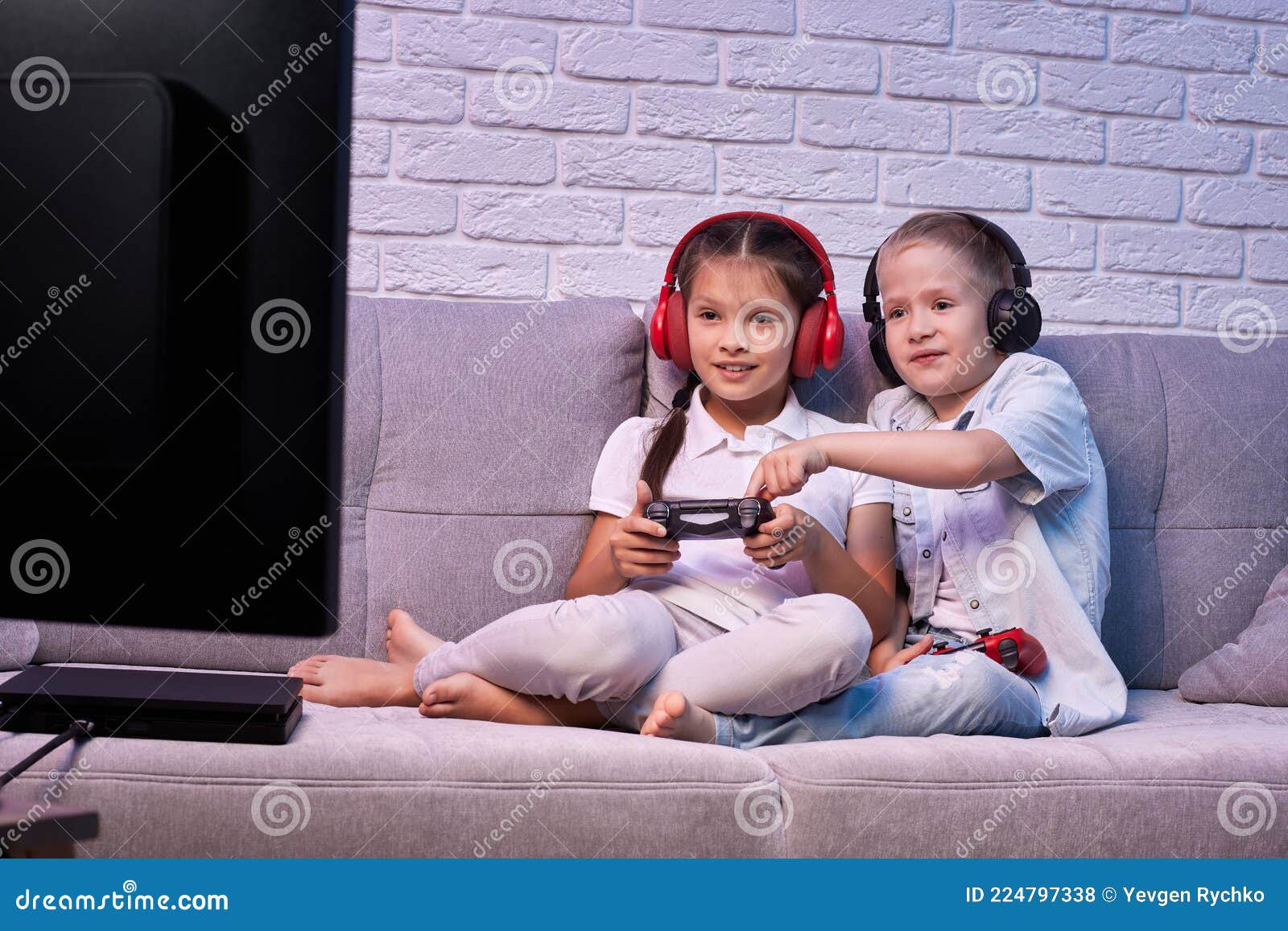 Children Playing Video Game with Game Console Stock Photo - Image of ...