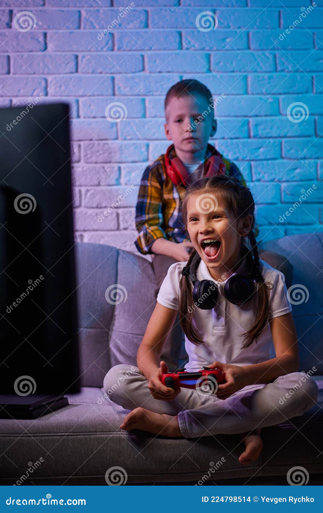 Children Playing Video Game with Game Console Stock Photo - Image of ...