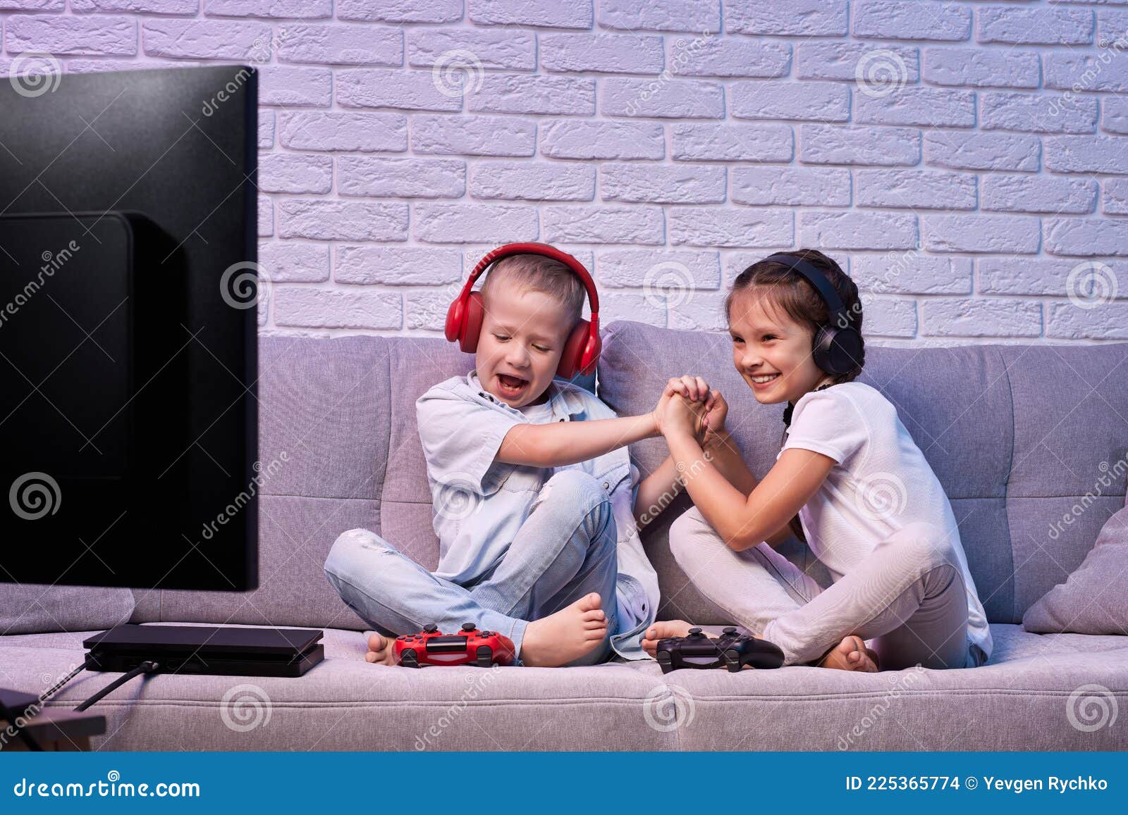 Children Playing Video Game with Game Console Stock Photo - Image of ...