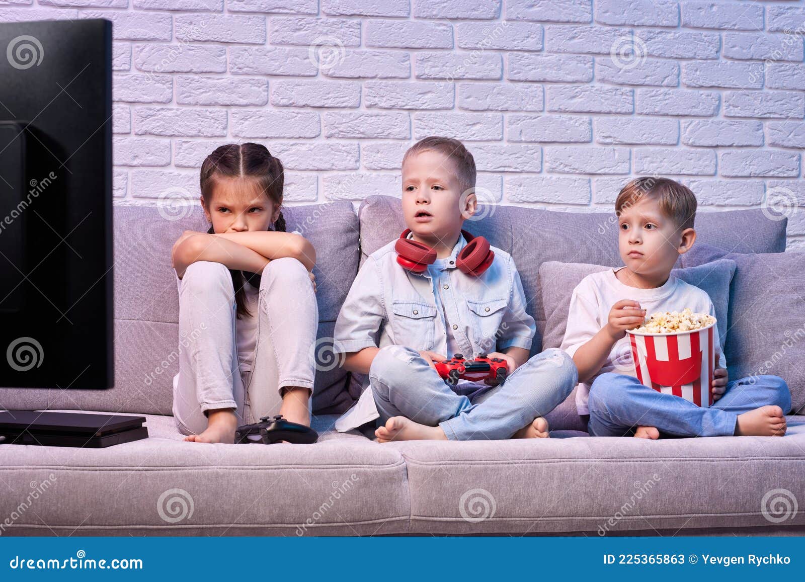 Children Playing Video Game with Game Console Stock Image - Image of ...