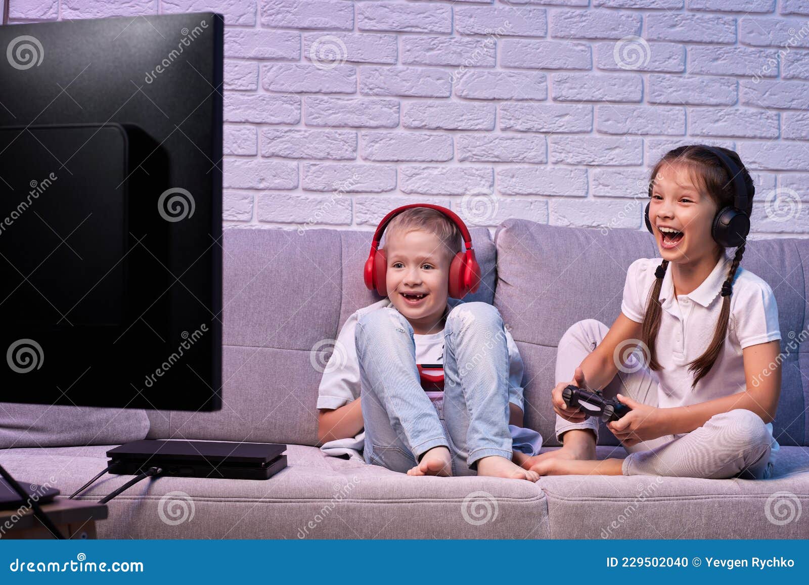 Children Playing Video Game with Game Console Stock Photo - Image of ...