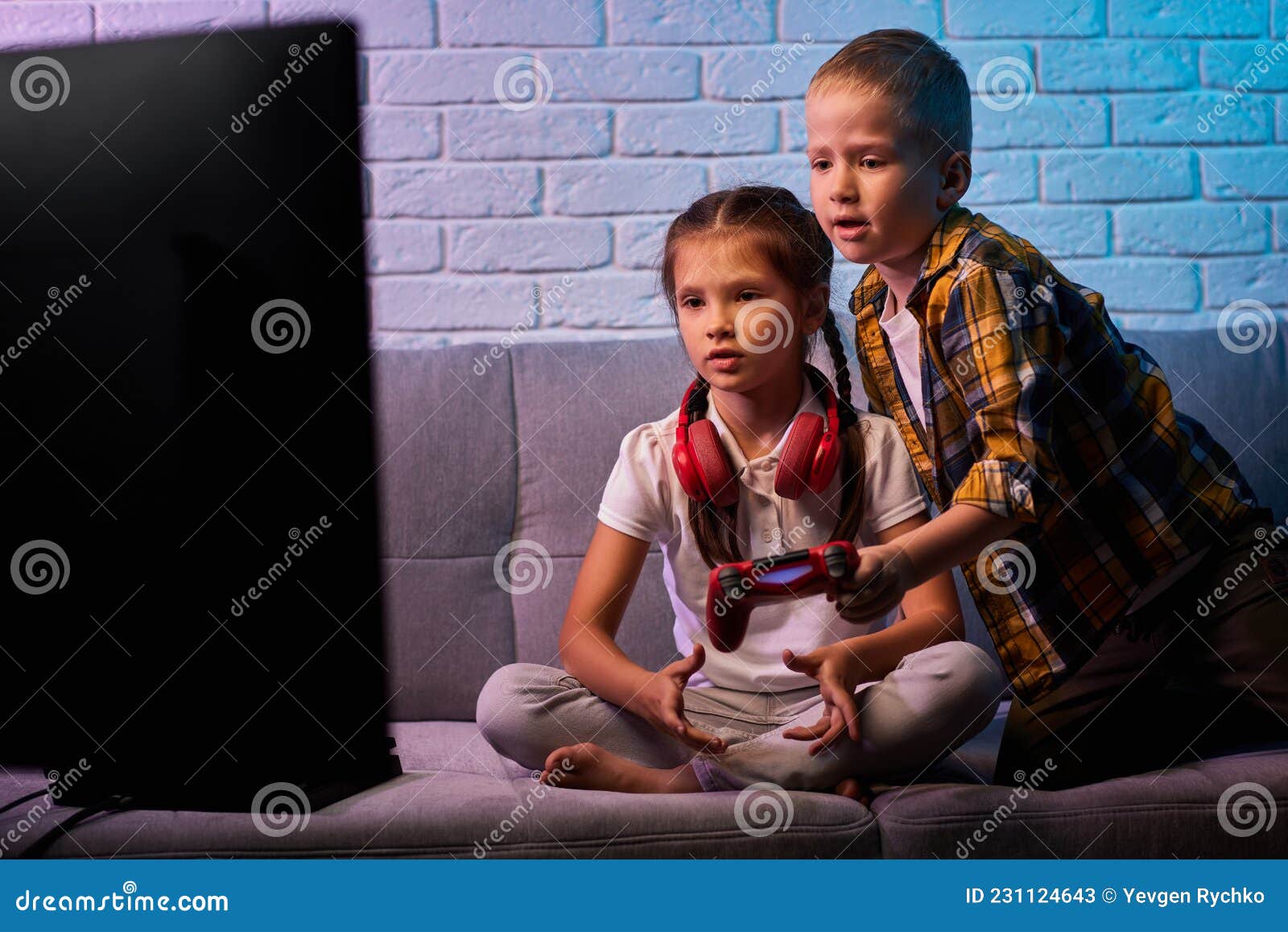 Children Playing Video Game with Game Console Stock Image - Image of ...
