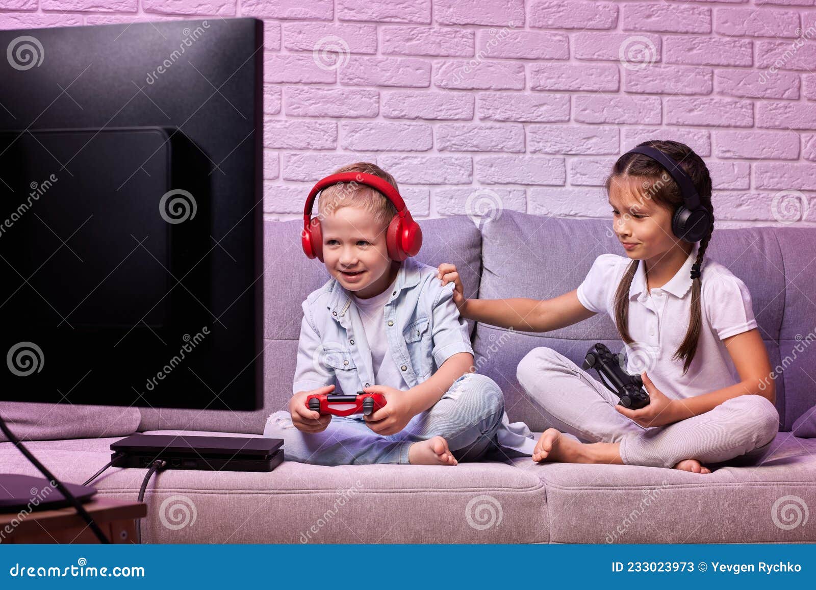 Children Playing Video Game with Game Console Stock Image - Image of ...