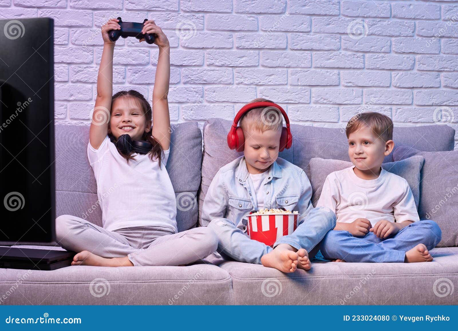 Children Playing Video Game with Game Console Stock Photo - Image of ...