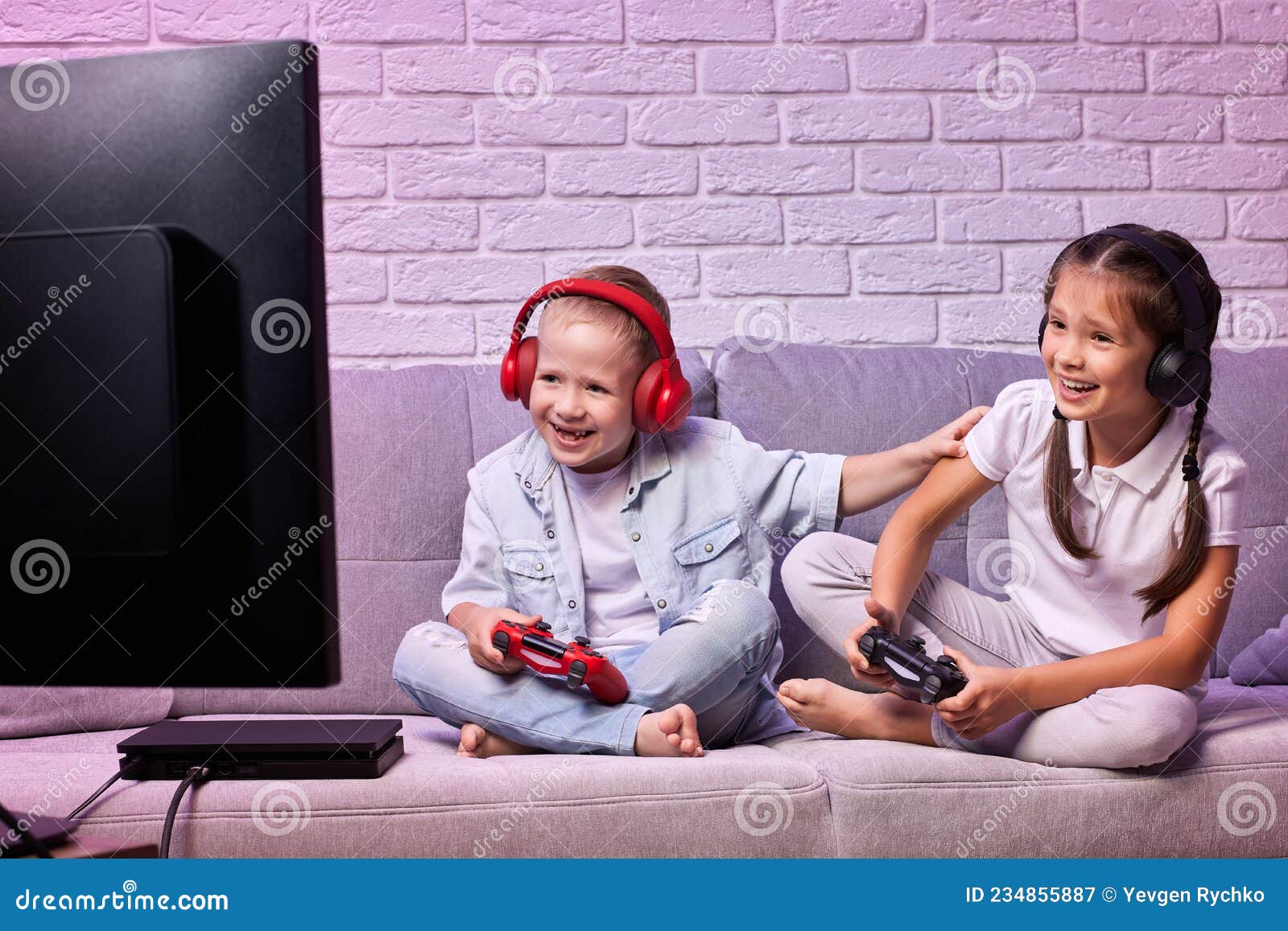 Children Playing Video Game with Game Console Stock Image - Image of ...