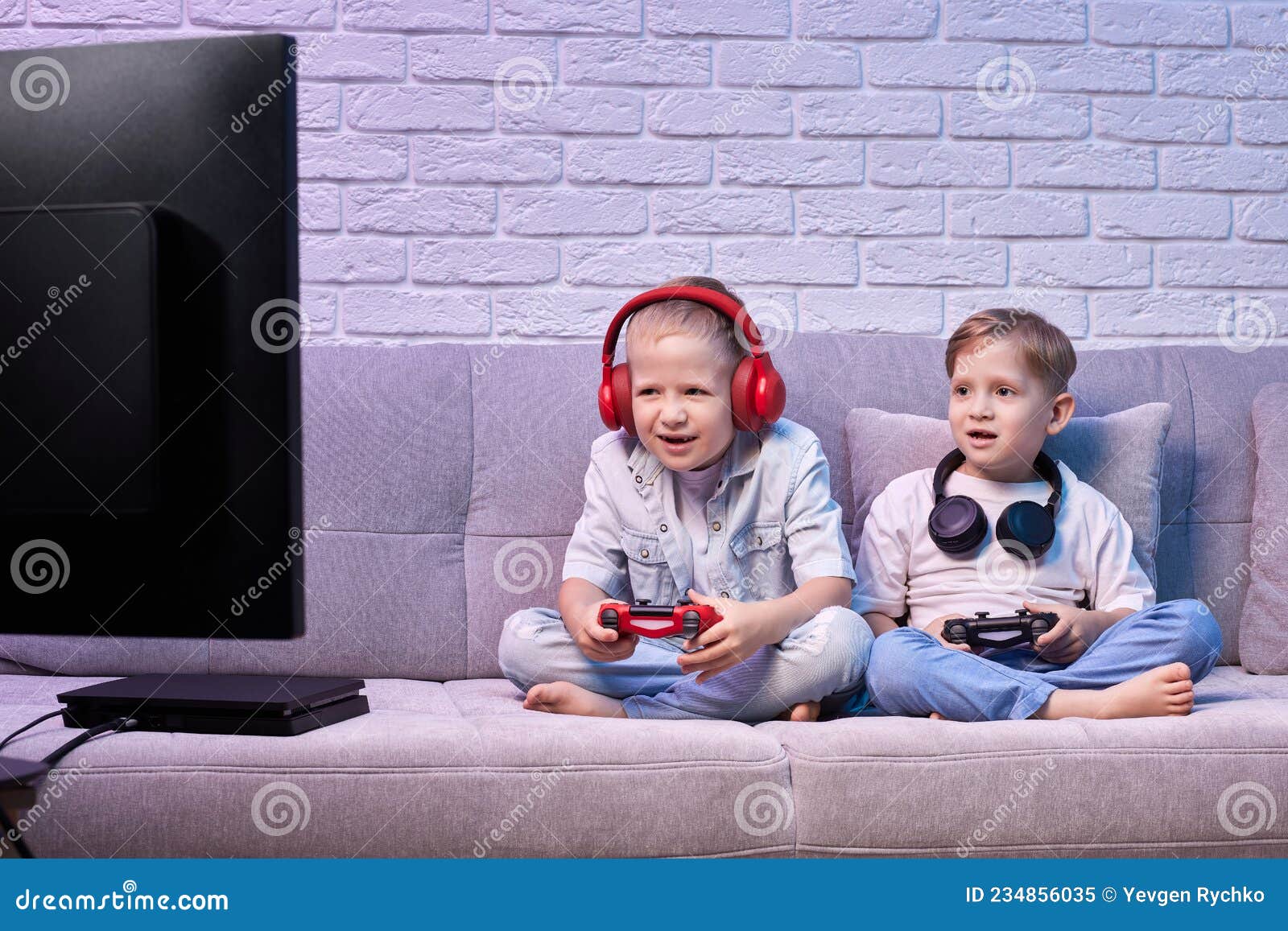 Children Playing Video Game with Game Console Stock Image - Image of ...