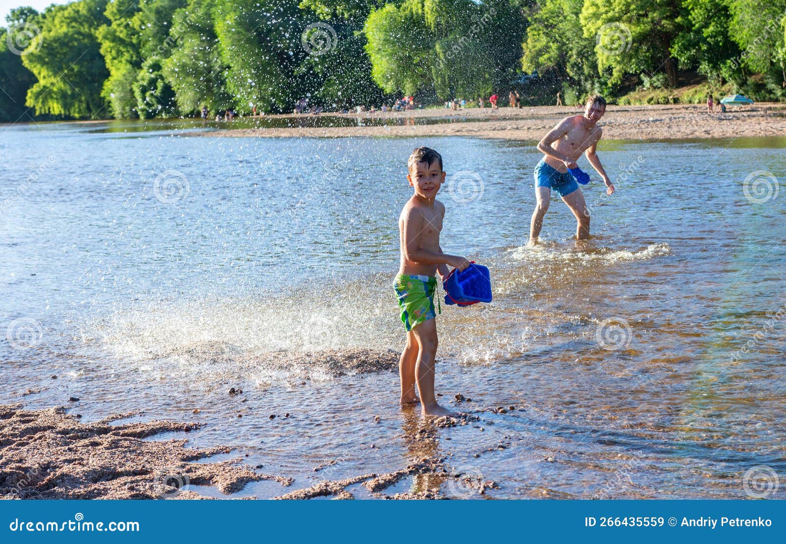 Children Playing in the Water on the River Stock Image - Image of ...