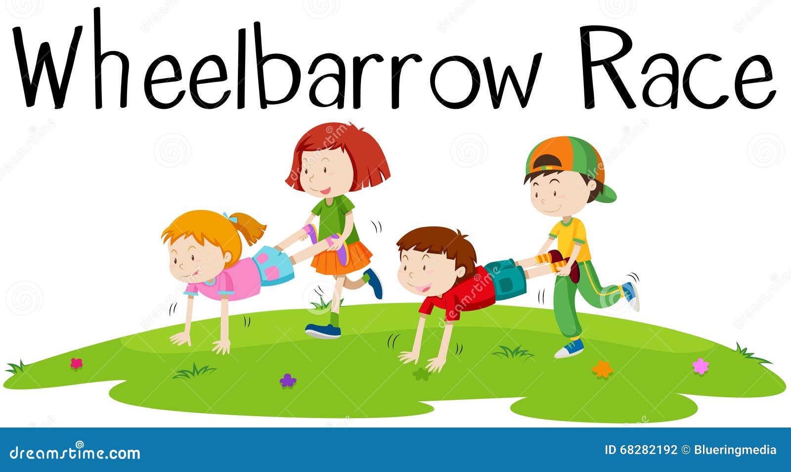 Children Playing Wheelbarrow Race Stock Vector - Illustration of little ...