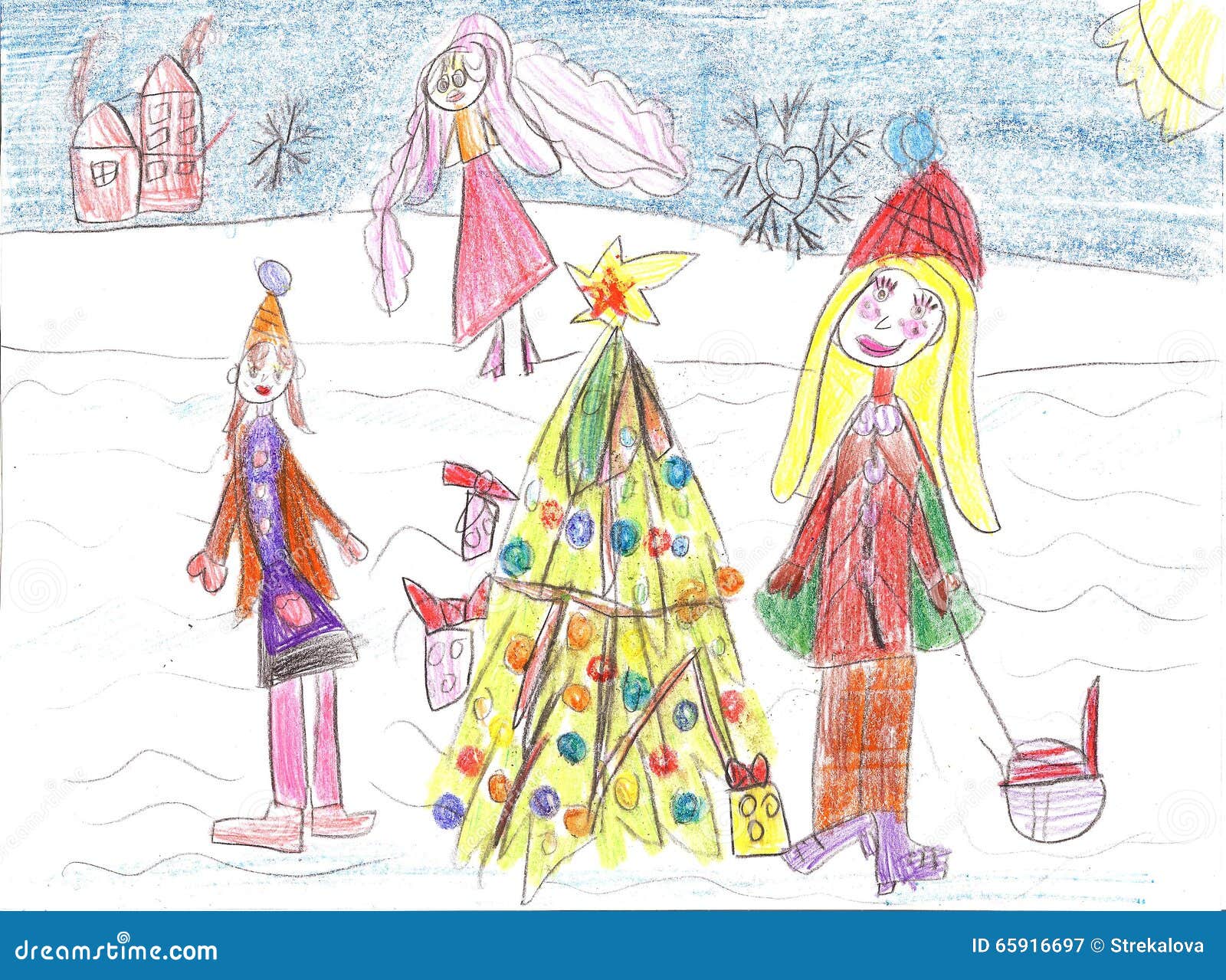 Children Playing in Winter, Sleigh Ride Stock Illustration ...