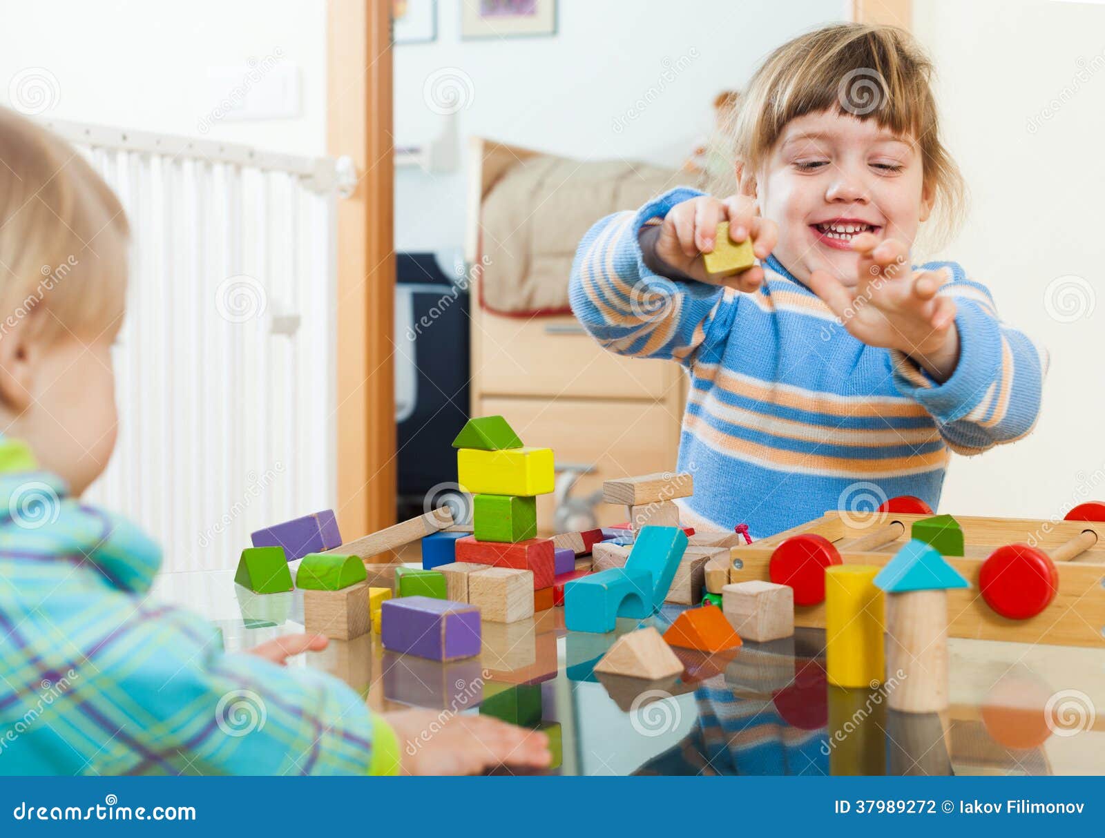 Children Playing with Wooden Blocks Stock Photo - Image of little ...