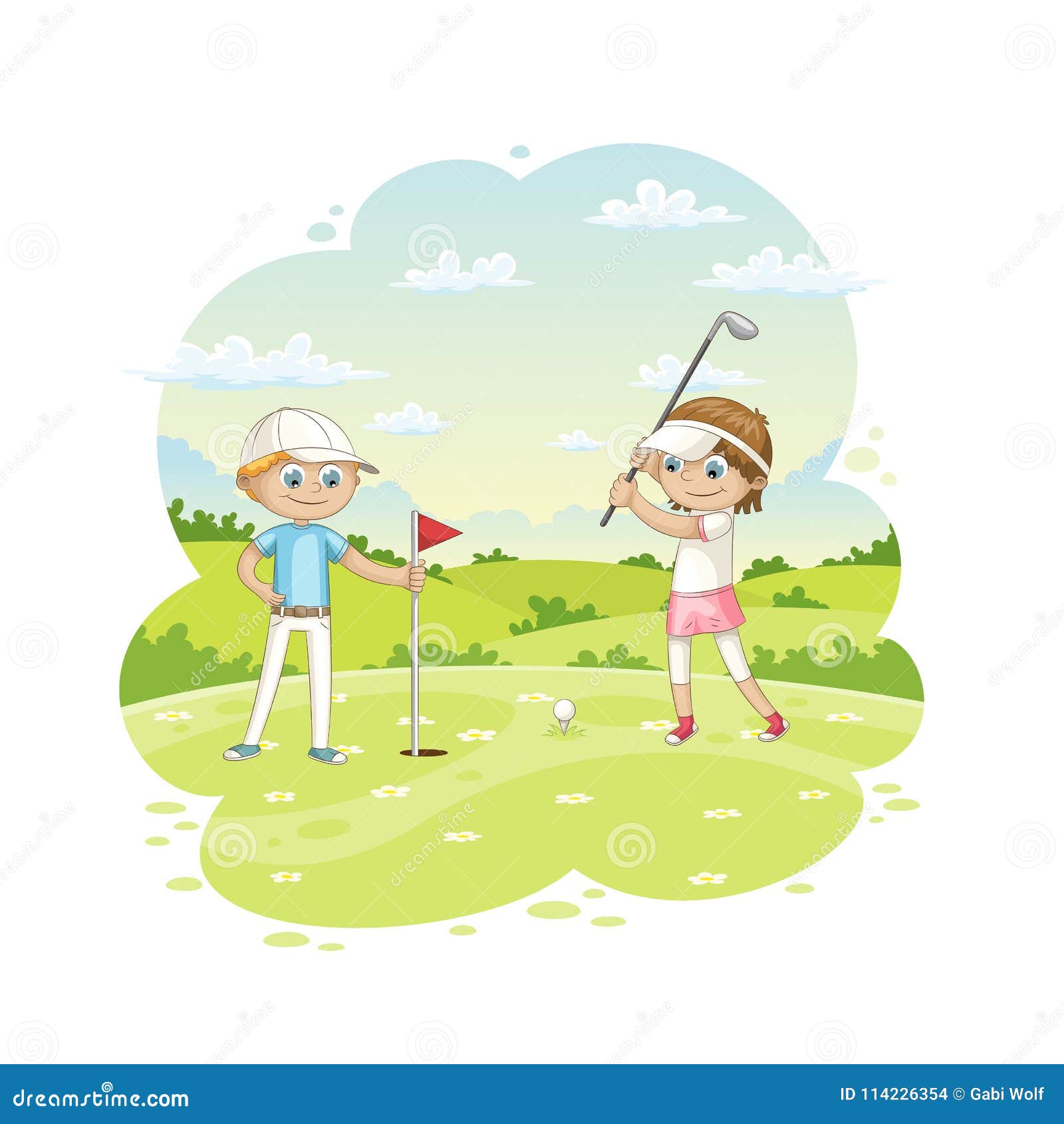 Children Plays Golf on a Golf Course Stock Vector - Illustration of ...