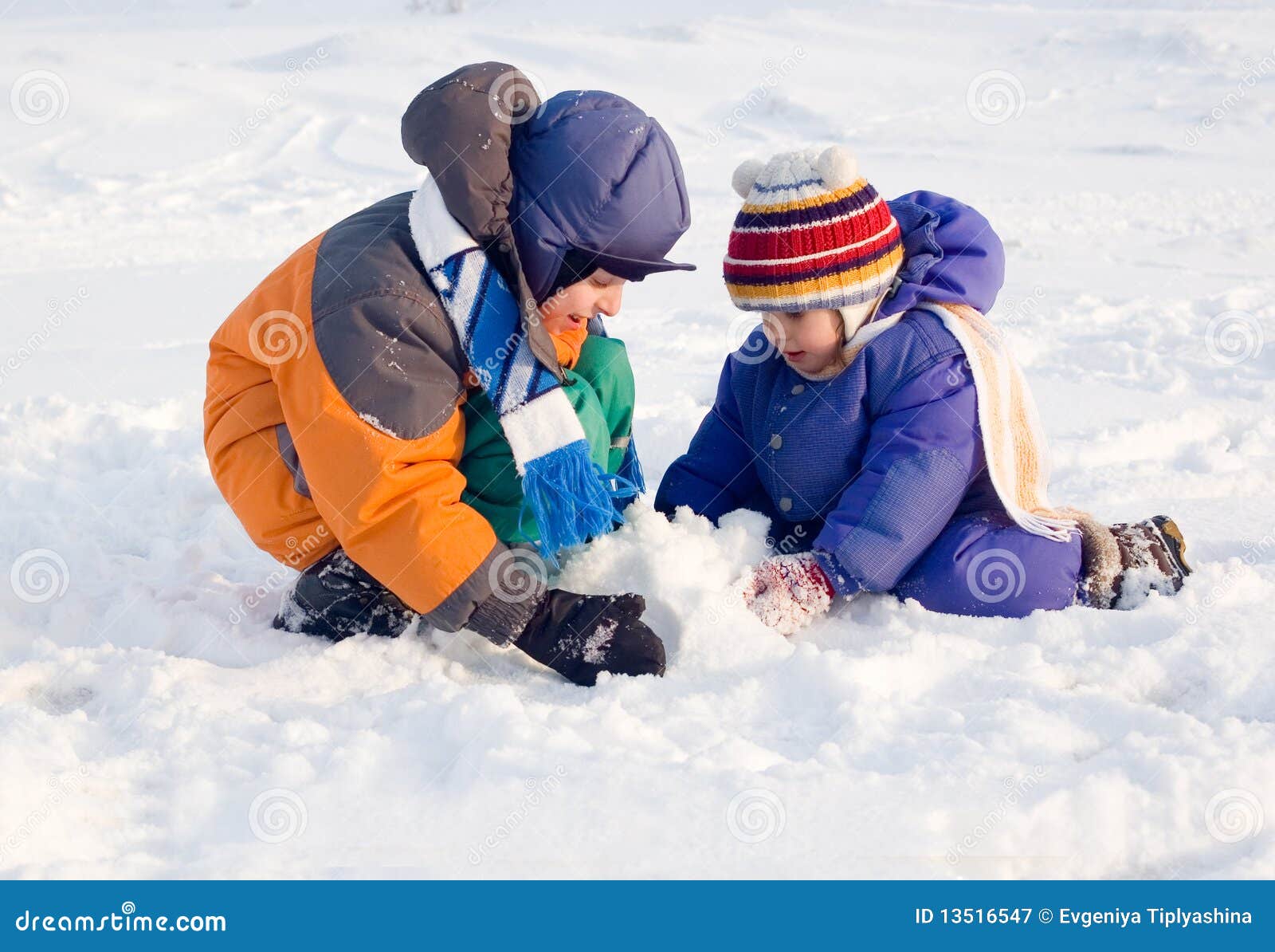 Children plays to snow stock image. Image of pair, children - 13516547