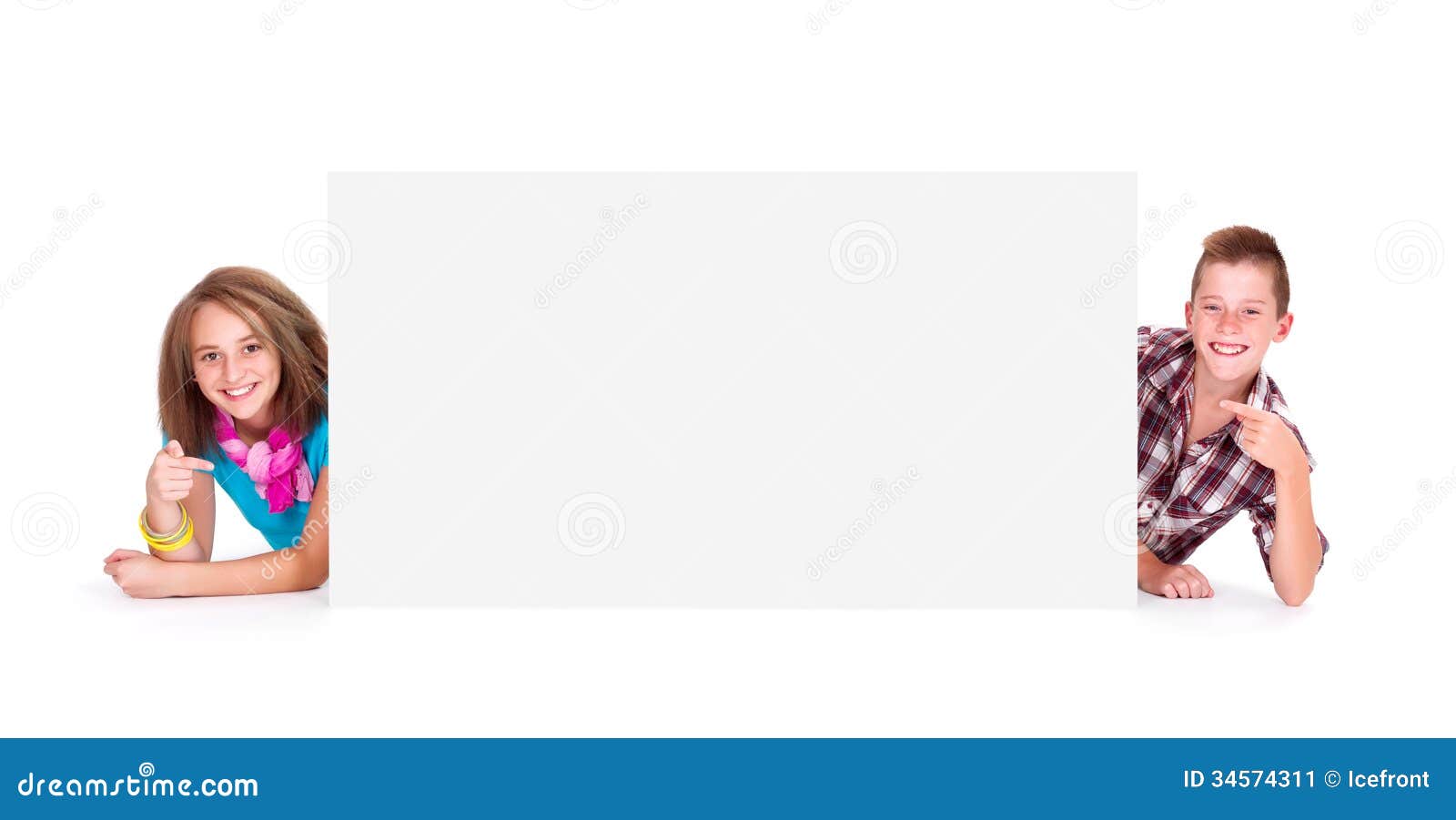 Children Pointing at Blank Board Stock Image - Image of advertising ...