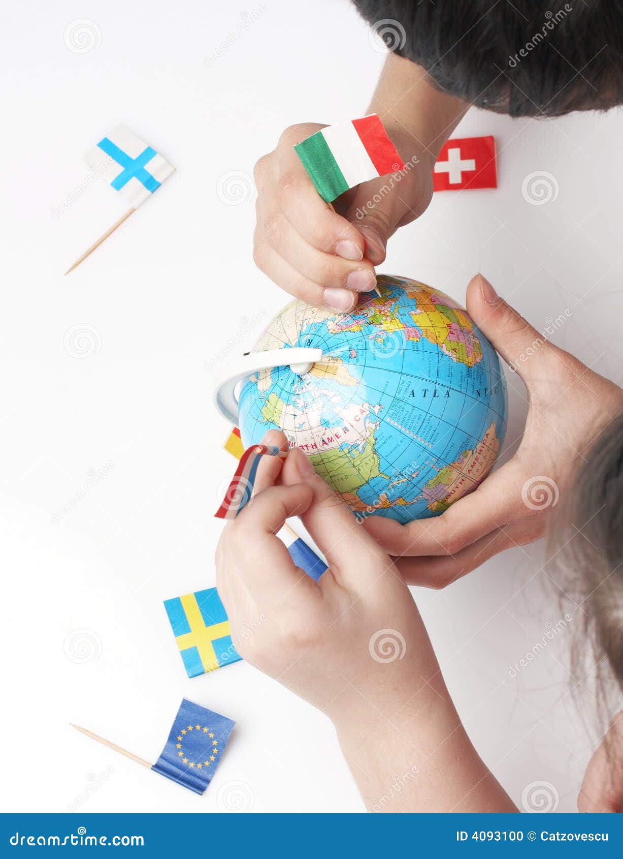Children Pointing Flags on World Globe Stock Photo - Image of cycle ...