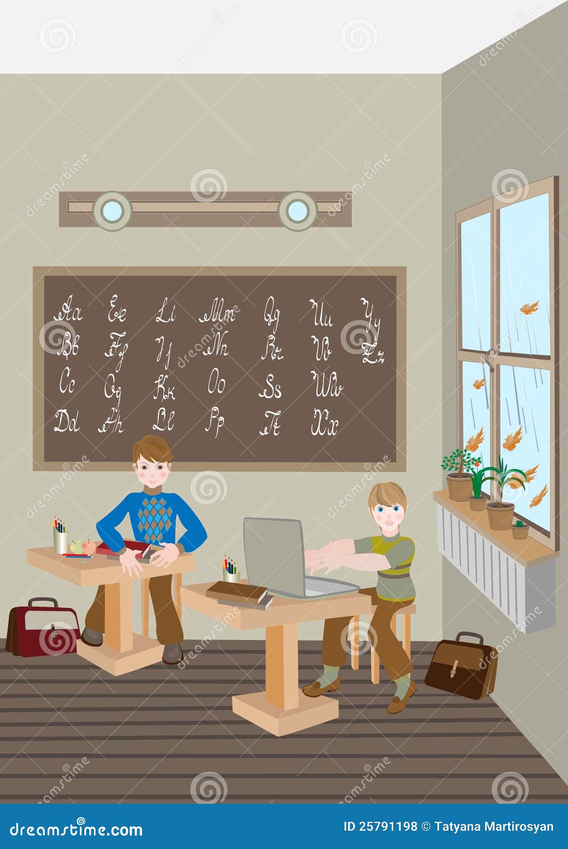 Children Prepare Lessons in School. Stock Vector - Illustration of ...