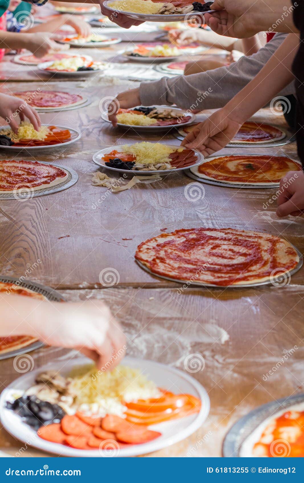 Children Prepare the Pizza in the Kitchen Stock Image - Image of child ...
