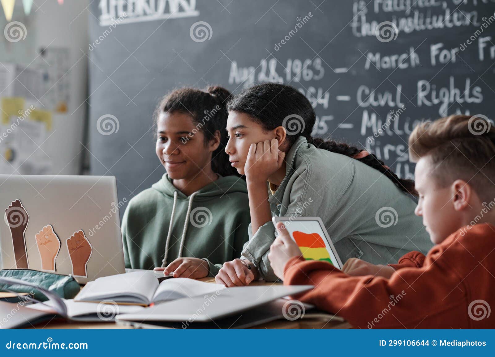 Children Preparing for Lesson Online Using Laptop Stock Photo - Image ...