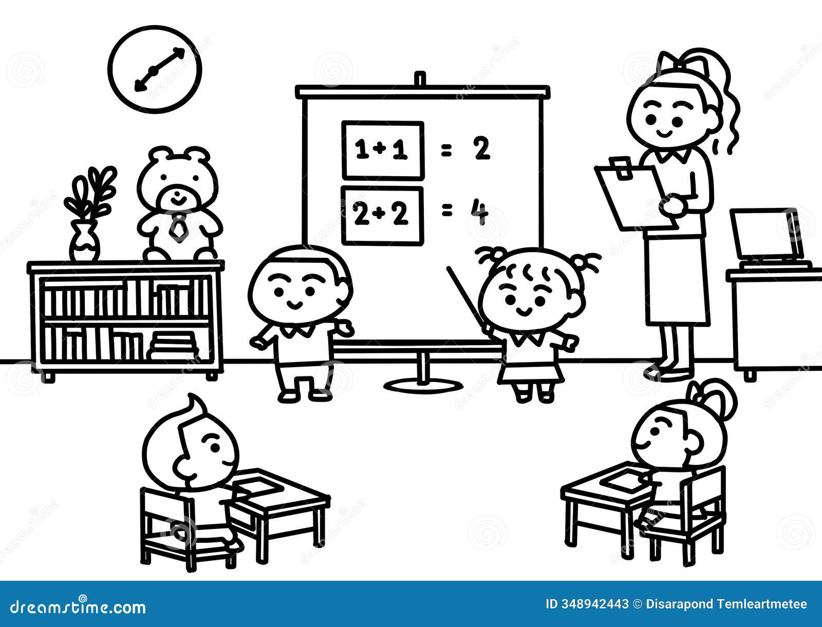 Children Presenting Worksheet at Classroom Coloring Pages Style. Stock ...
