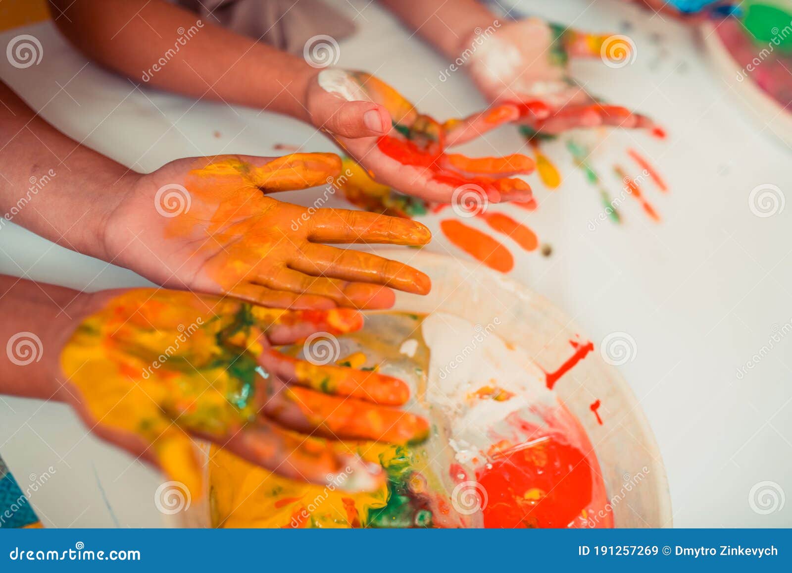 Children Putting Paint on Their Hands during Art Practices Stock Image ...