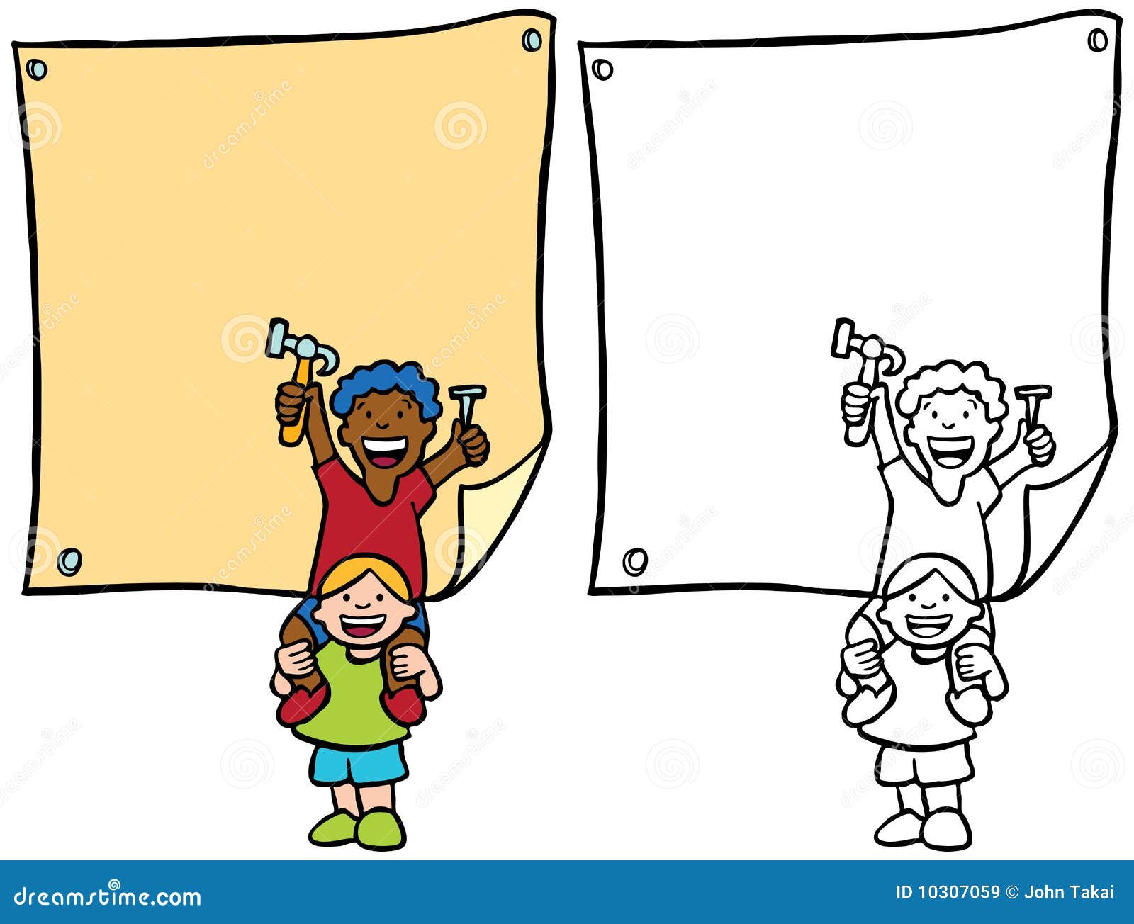 Children putting up signs stock vector. Illustration of cartoon - 10307059