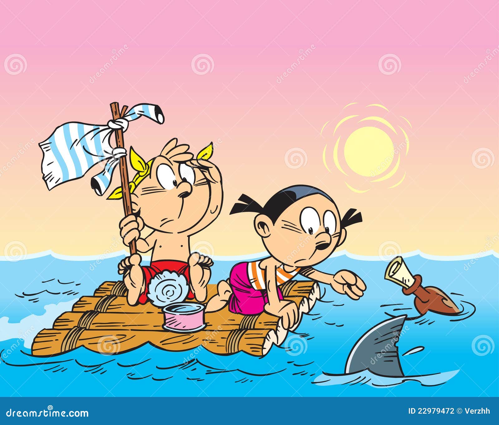 Children on a raft stock vector. Illustration of cartoon - 22979472