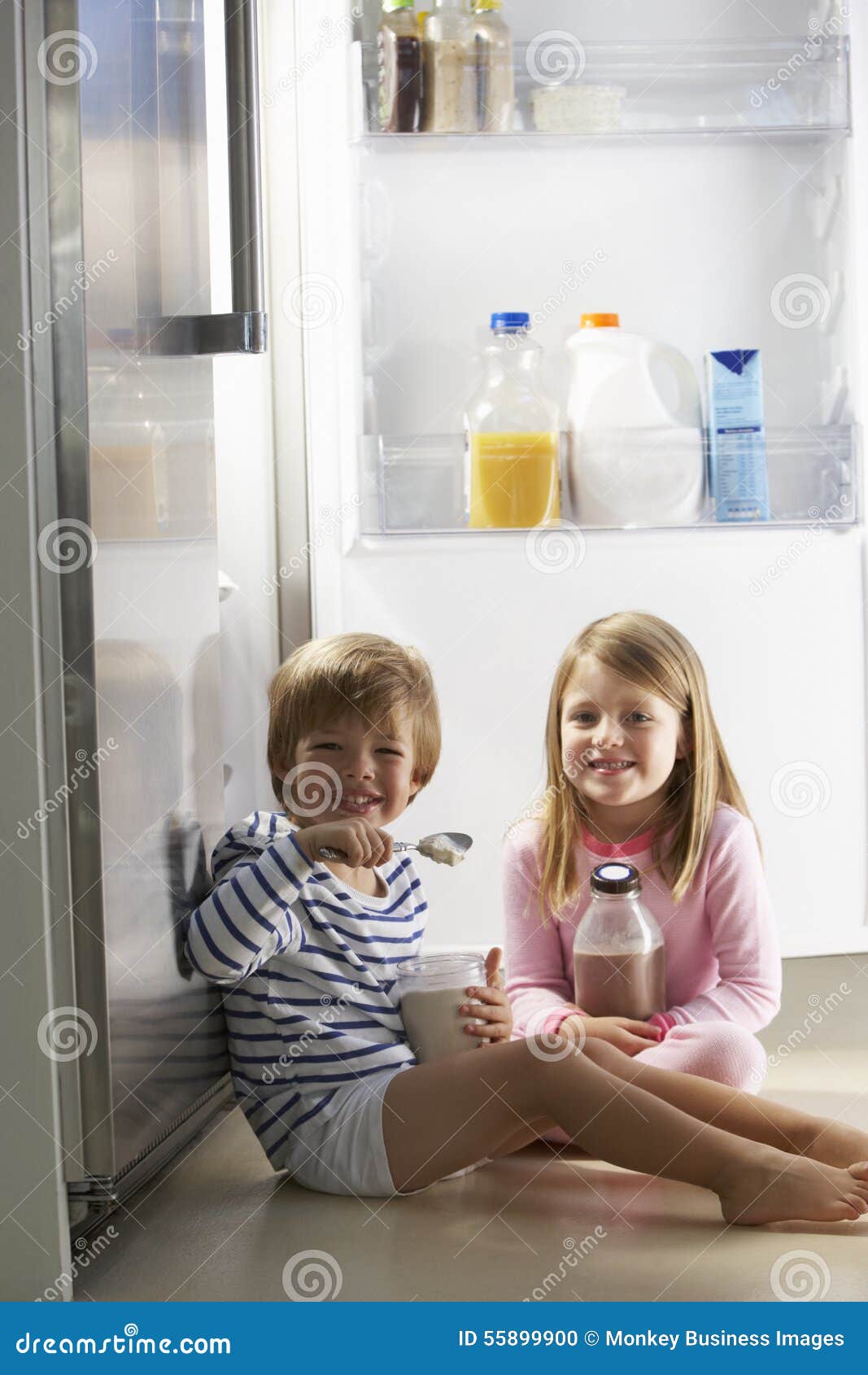 Children Raiding the Fridge Stock Photo - Image of people, pleasure ...
