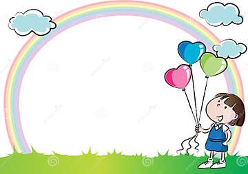 Children with Rainbow in the Background Stock Illustration ...