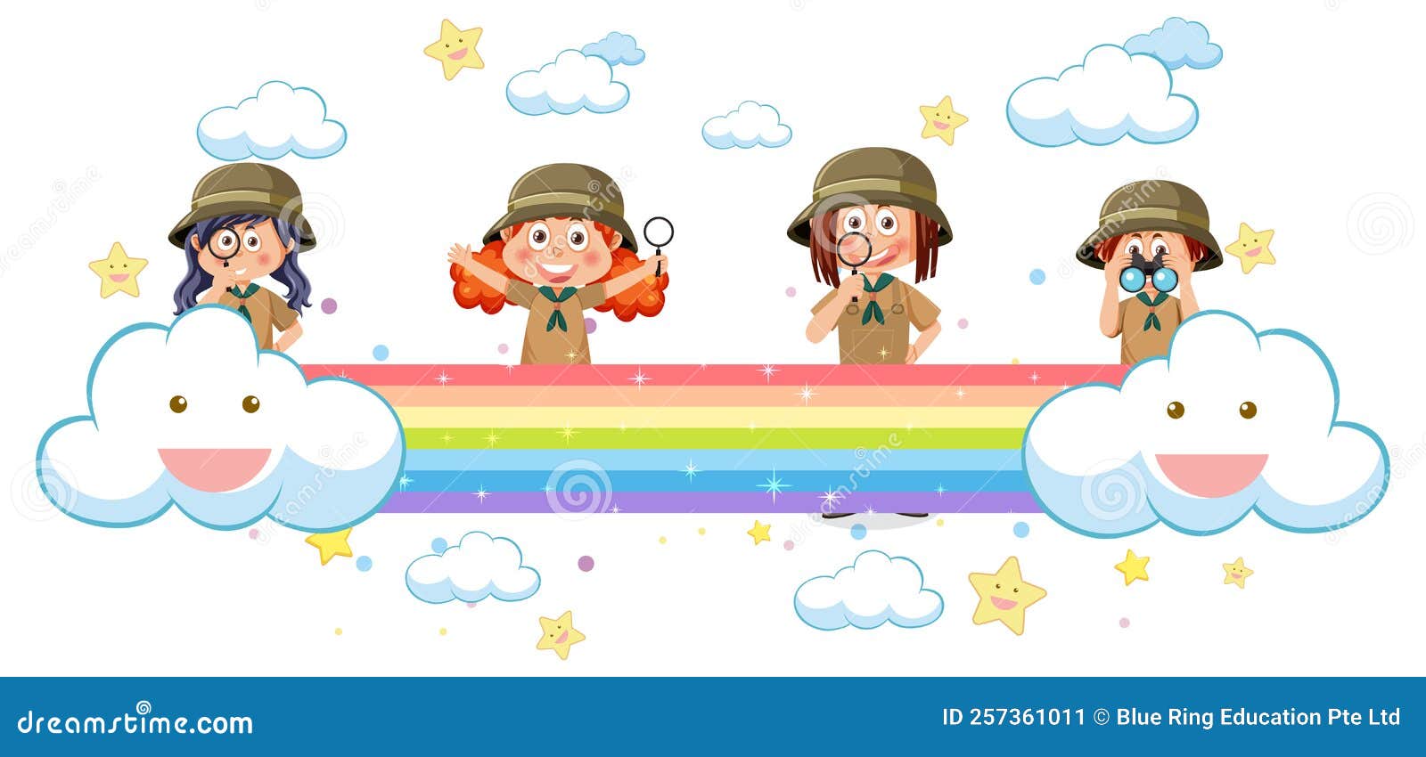 Children on Rainbow in Cartoon Style Stock Vector - Illustration of ...