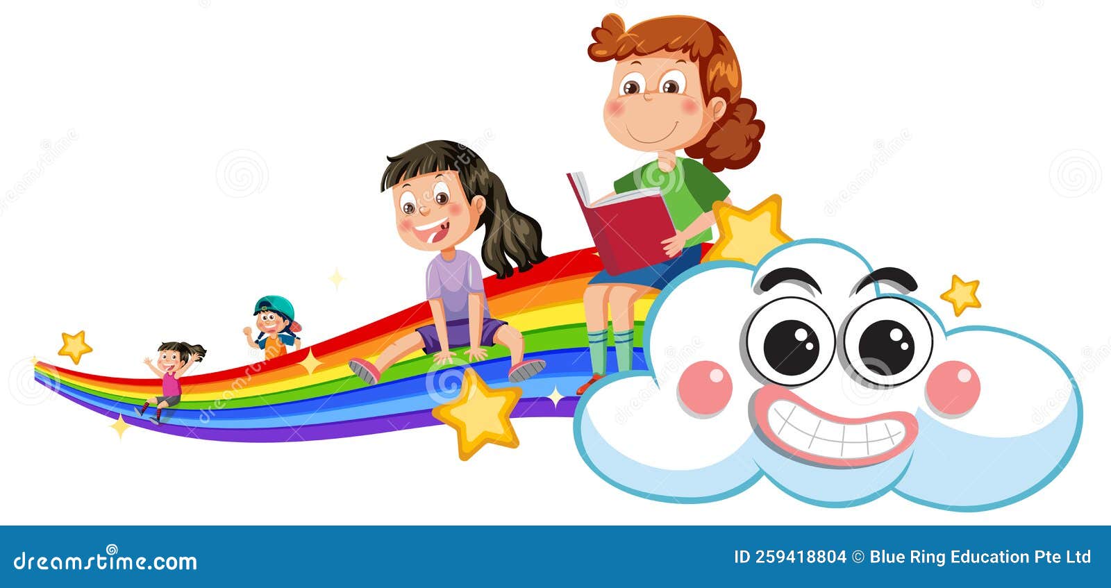 Children on Rainbow in Cartoon Style Stock Vector - Illustration of ...