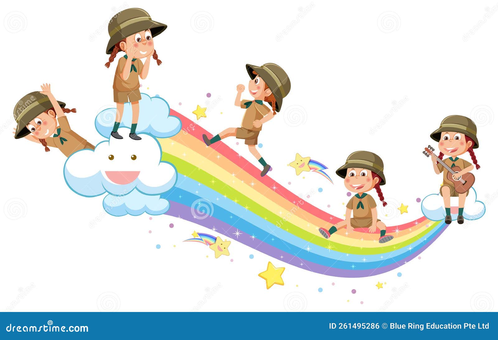 Children on Rainbow in Cartoon Style Stock Vector - Illustration of ...