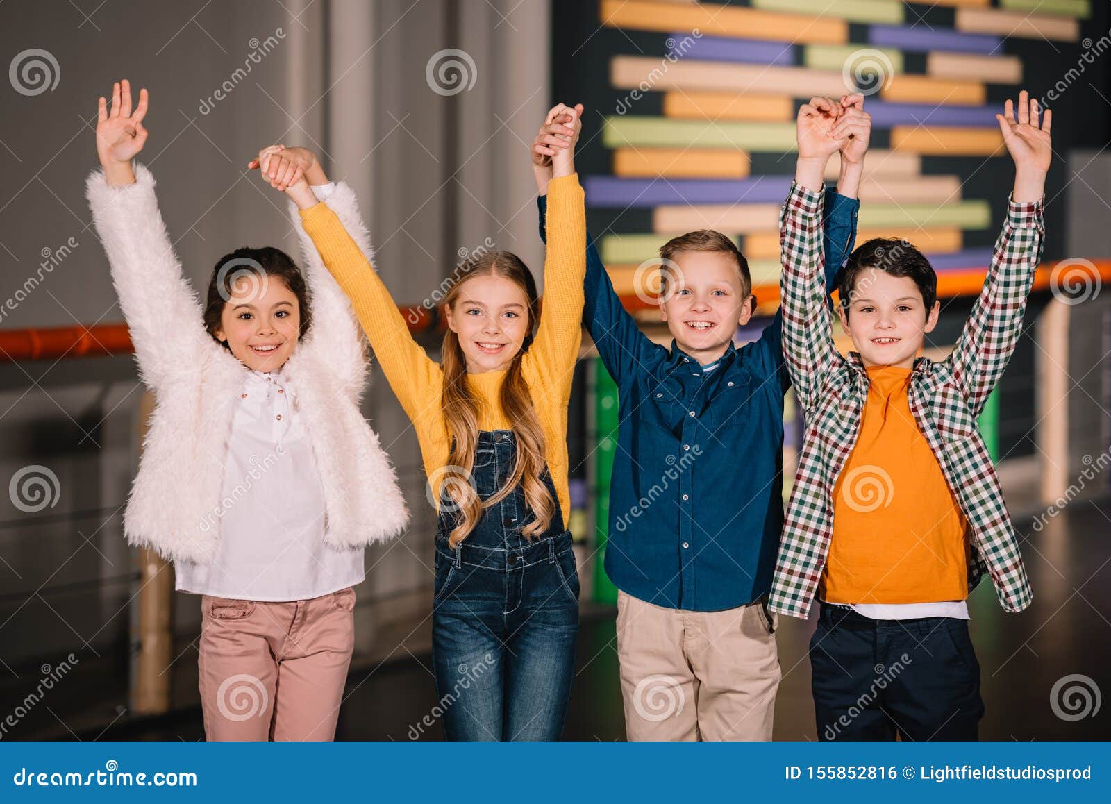 Children Raising Hands Up and Stock Photo - Image of group, boys: 155852816