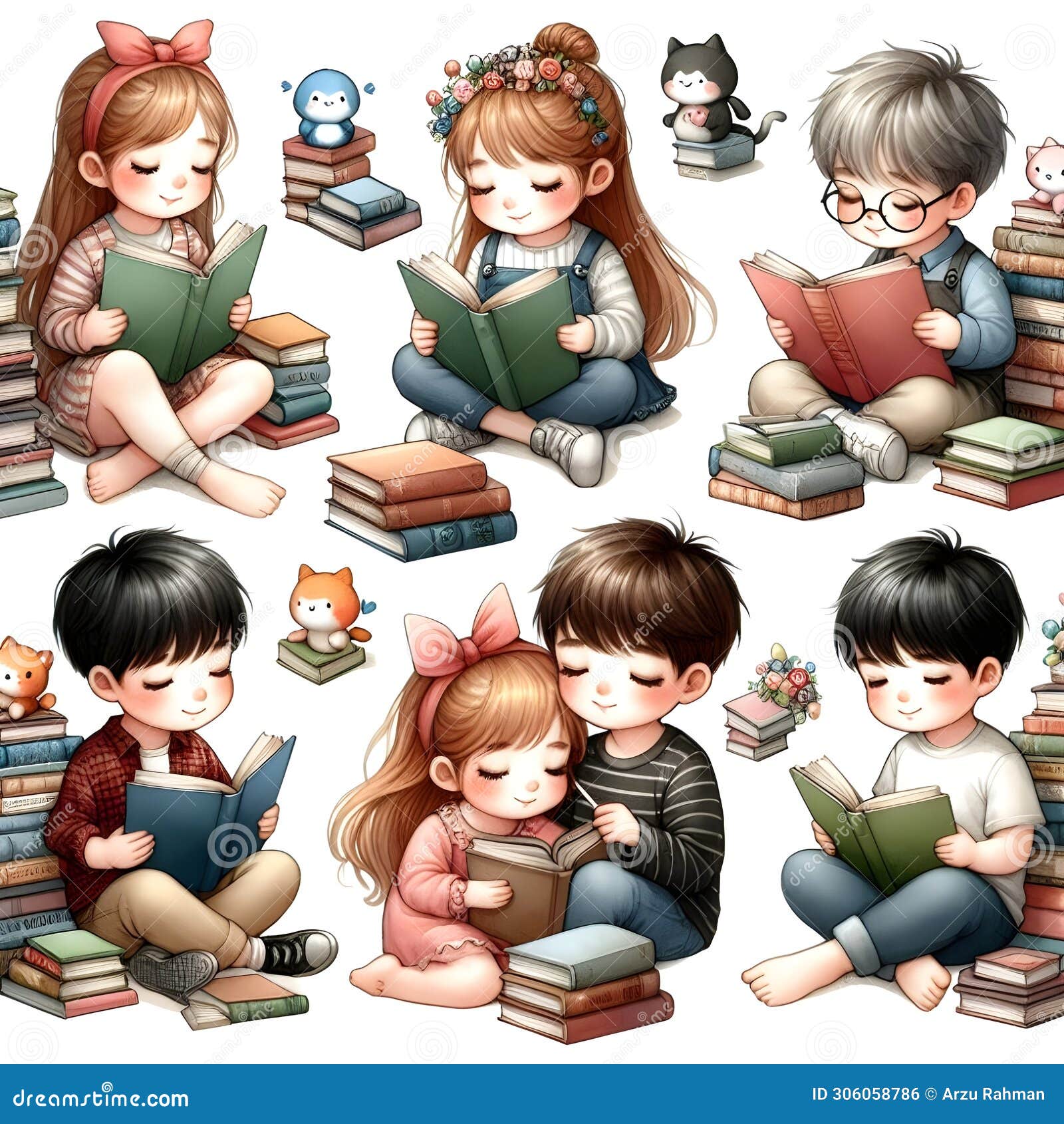 Children reading the book stock illustration. Illustration of person ...